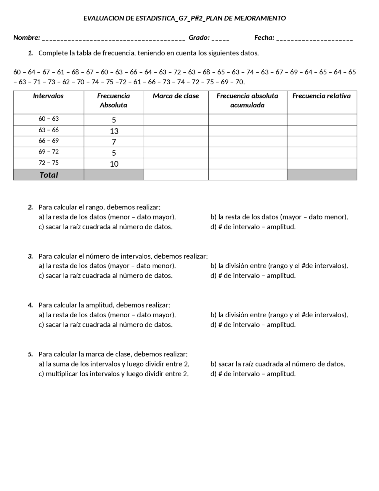 taller estadística grado 6 | Ejercicios de Matemáticas | Docsity