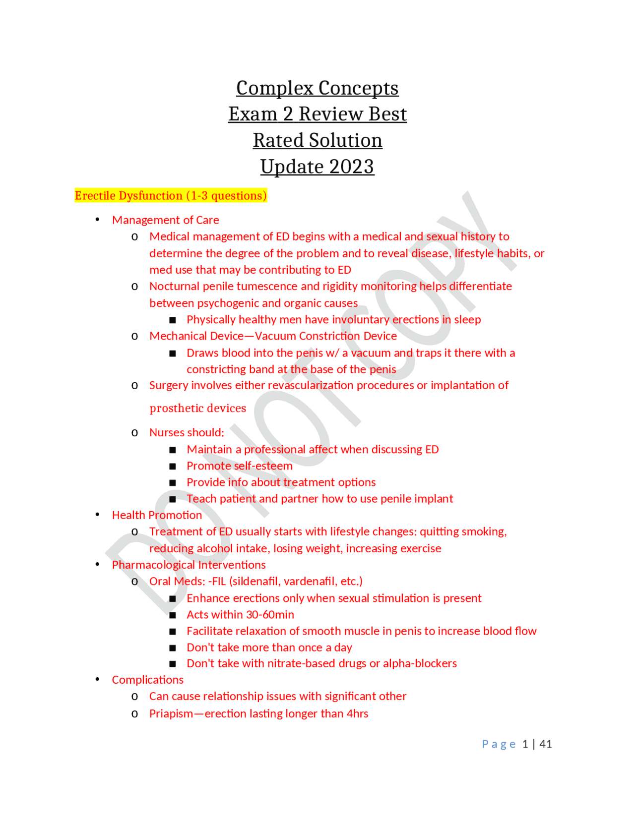 Complex Concepts Exam 2 Review Best Rated Solution Update 2023 Exams Nursing Docsity