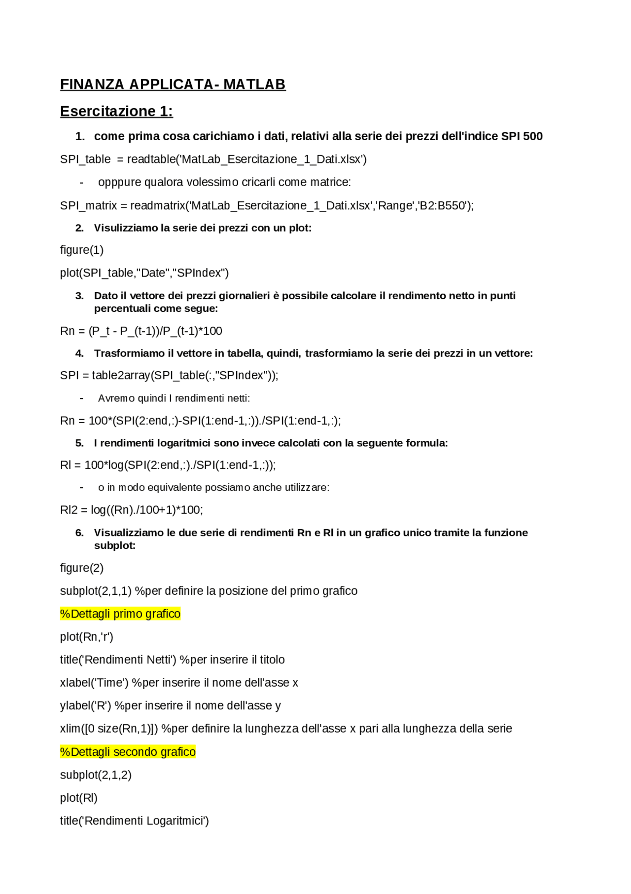 Finanza Applicata Codici Matlab Completo Formulari Di Finanza Docsity