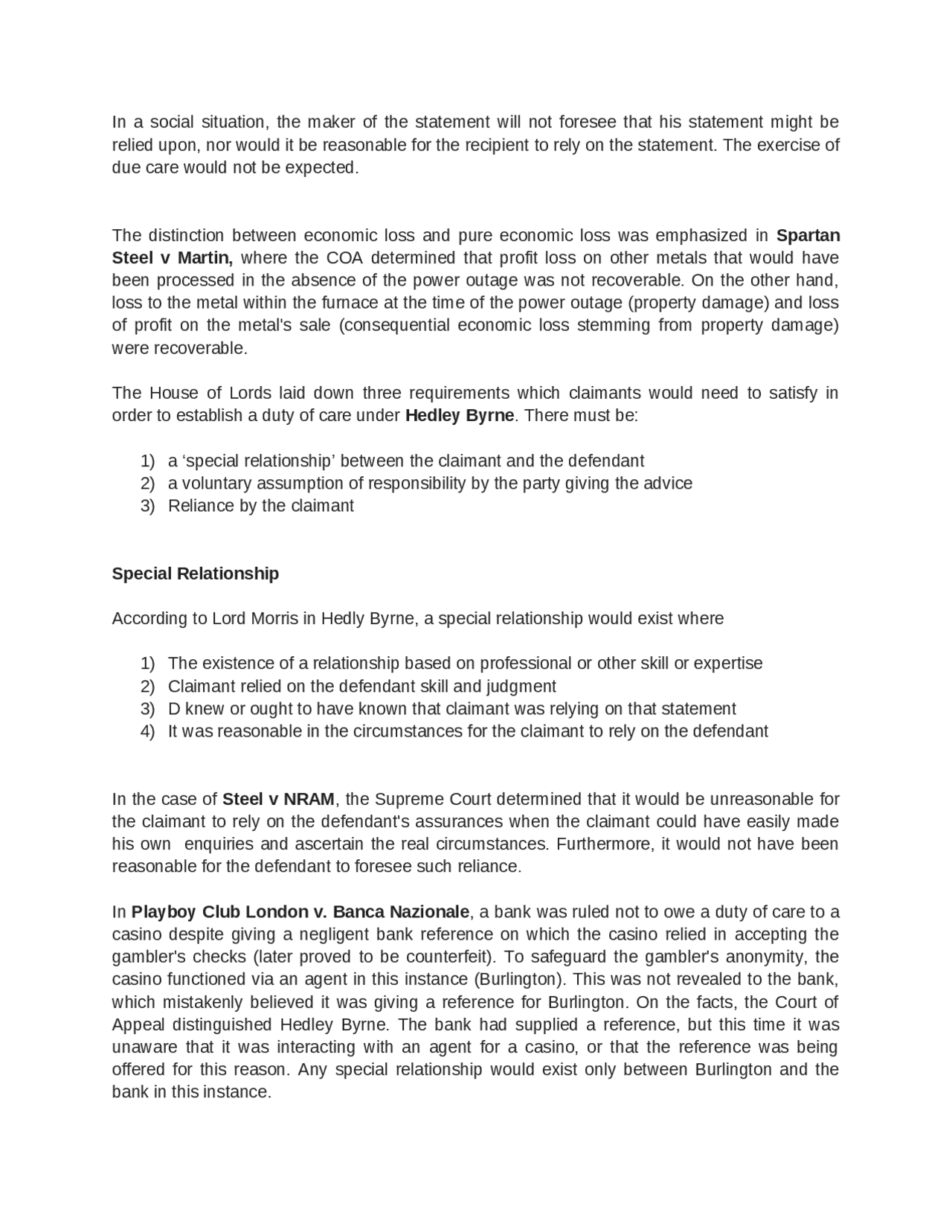 Pure Economic loss (University of London) Comprehensive Notes (Grade ...