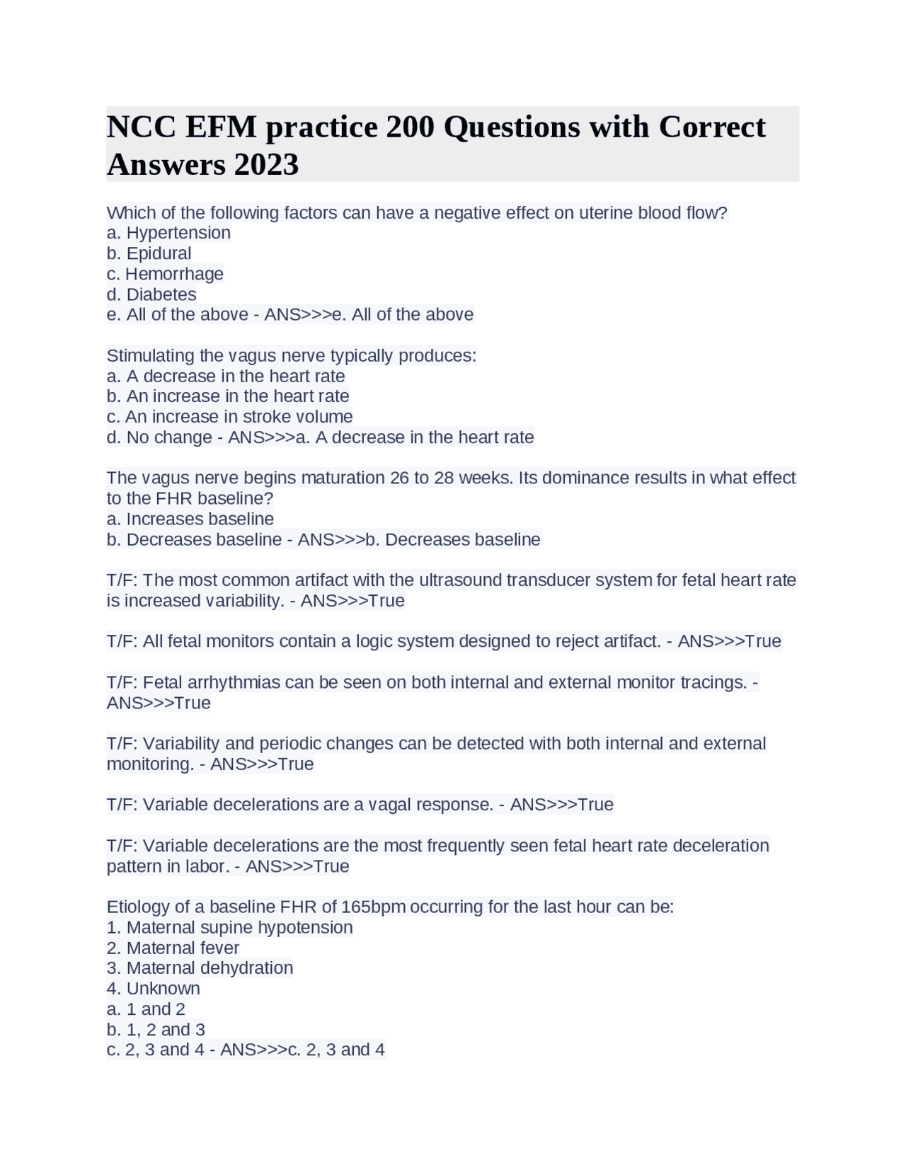 NCC EFM practice 200 Questions with Correct Answers 2023 | Exams ...