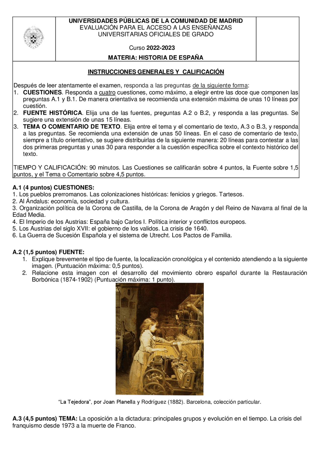 Examen de selectividad de historia | Exámenes selectividad de Historia ...