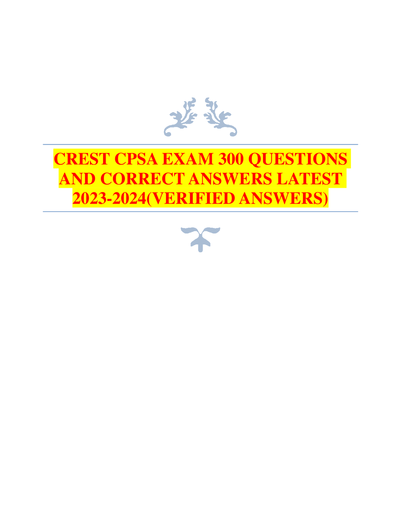 CREST CPSA EXAM 300 QUESTIONSAND CORRECT ANSWERS LATEST2023-2024 ...