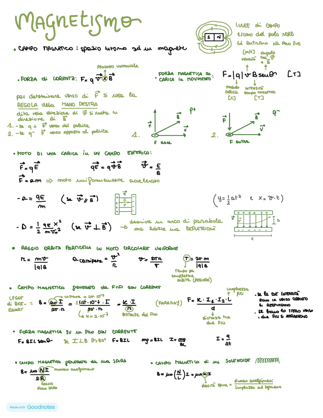 FISICA - MAGNETISMO - schema formule | Schemi e mappe concettuali di Fisica | Docsity