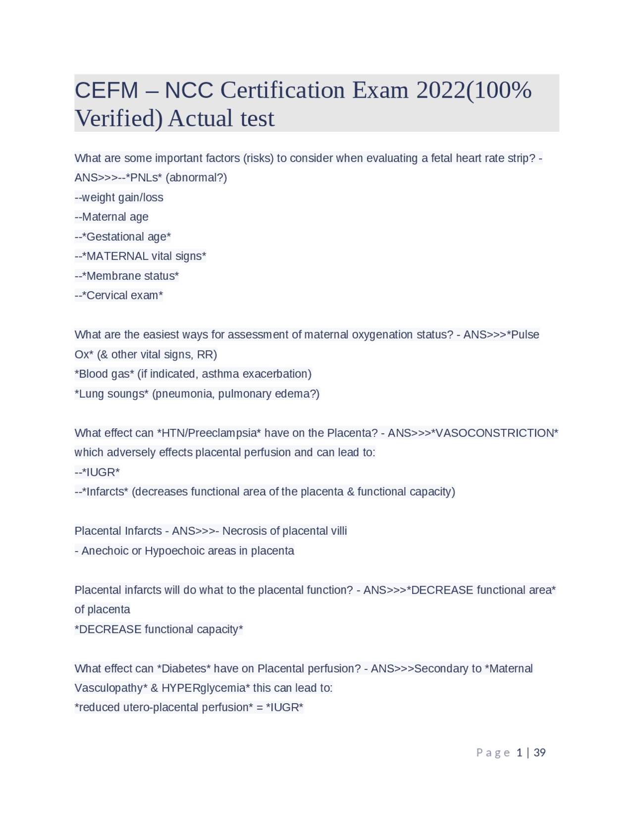 CEFM – NCC Certification Exam 2022(100% Verified) Actual test | Exams ...