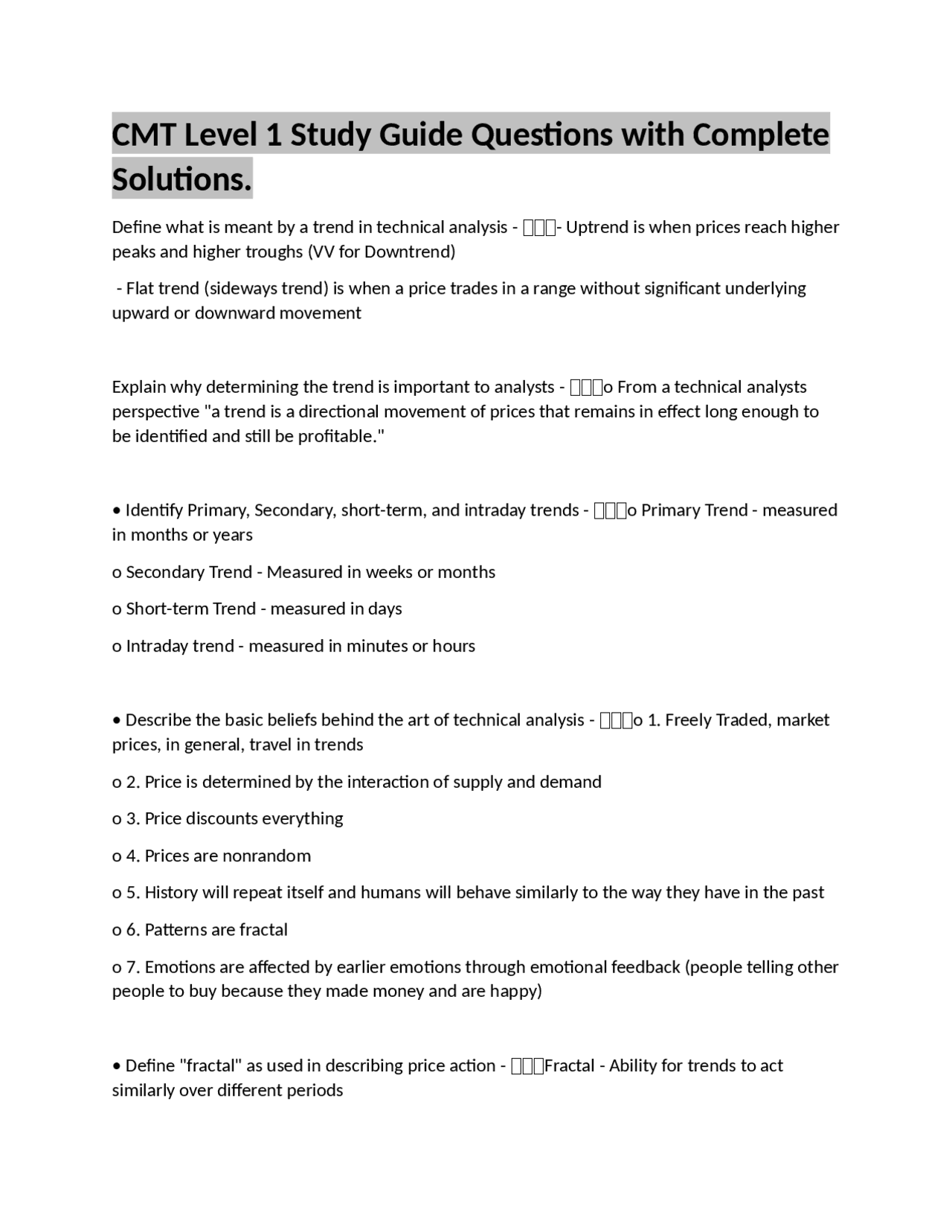 CMT Level 1 Study Guide Questions with Complete Solutions. | Exams ...