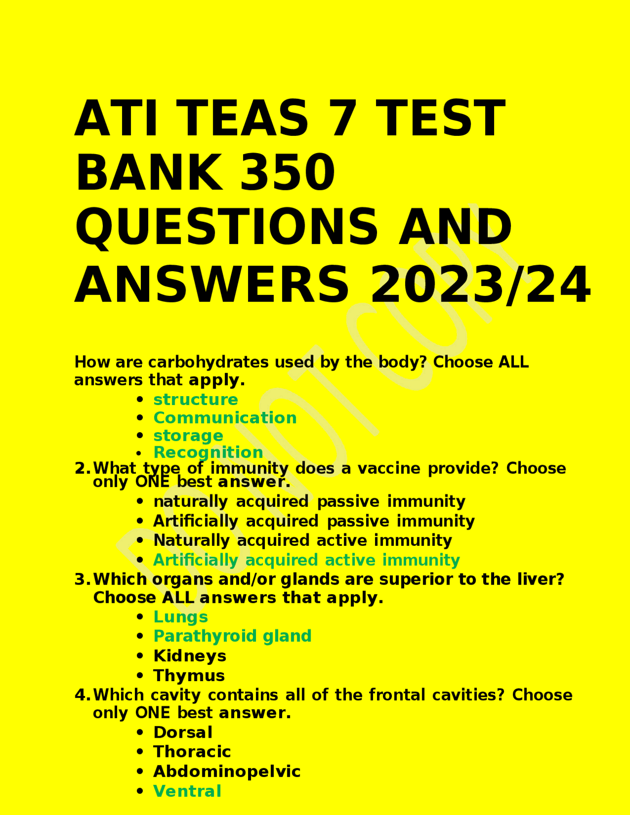 ATI TEAS 7 TEST BANK 350 QUESTIONS AND ANSWERS 2023/24 | Exams Nursing ...
