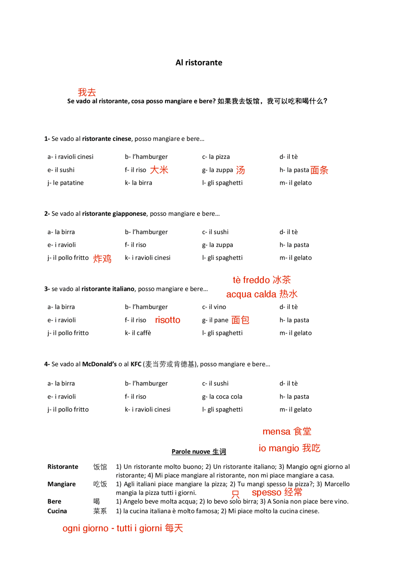 Basic Italian language course about food, places and schedule ...
