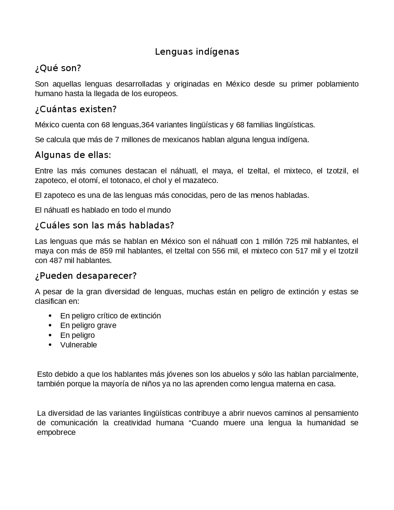 las lenguas indígenas | Diapositivas de Lengua y Literatura | Docsity