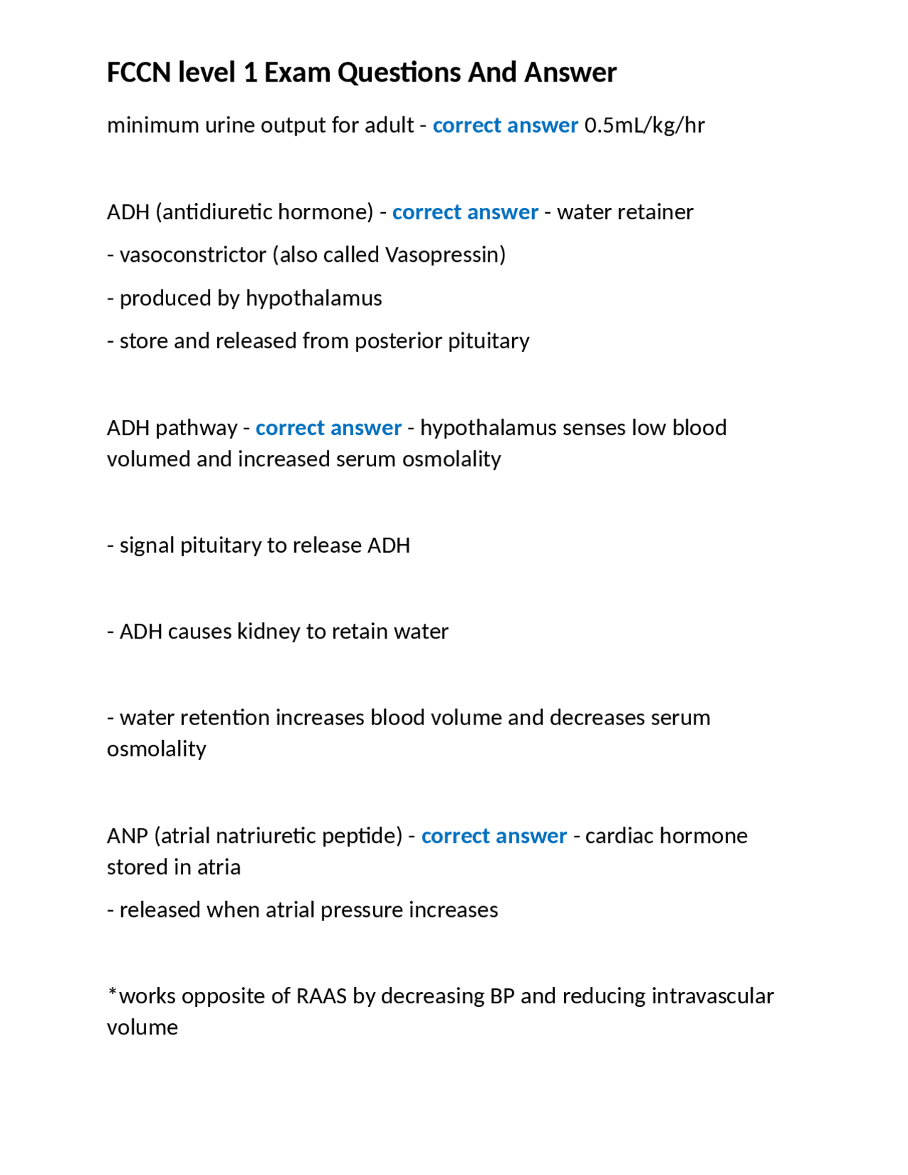 FCCN level 1 Exam Questions And Answer | Exams Nursing | Docsity