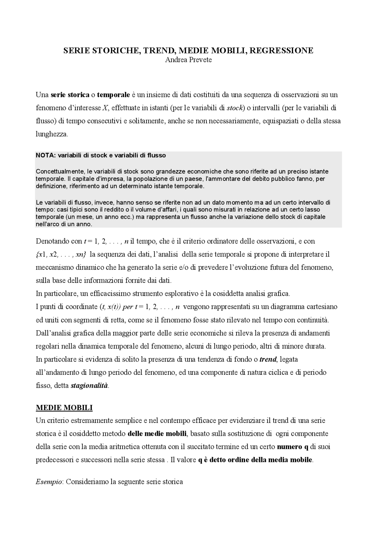 Serie Storiche Schemi E Mappe Concettuali Di Statistica Docsity