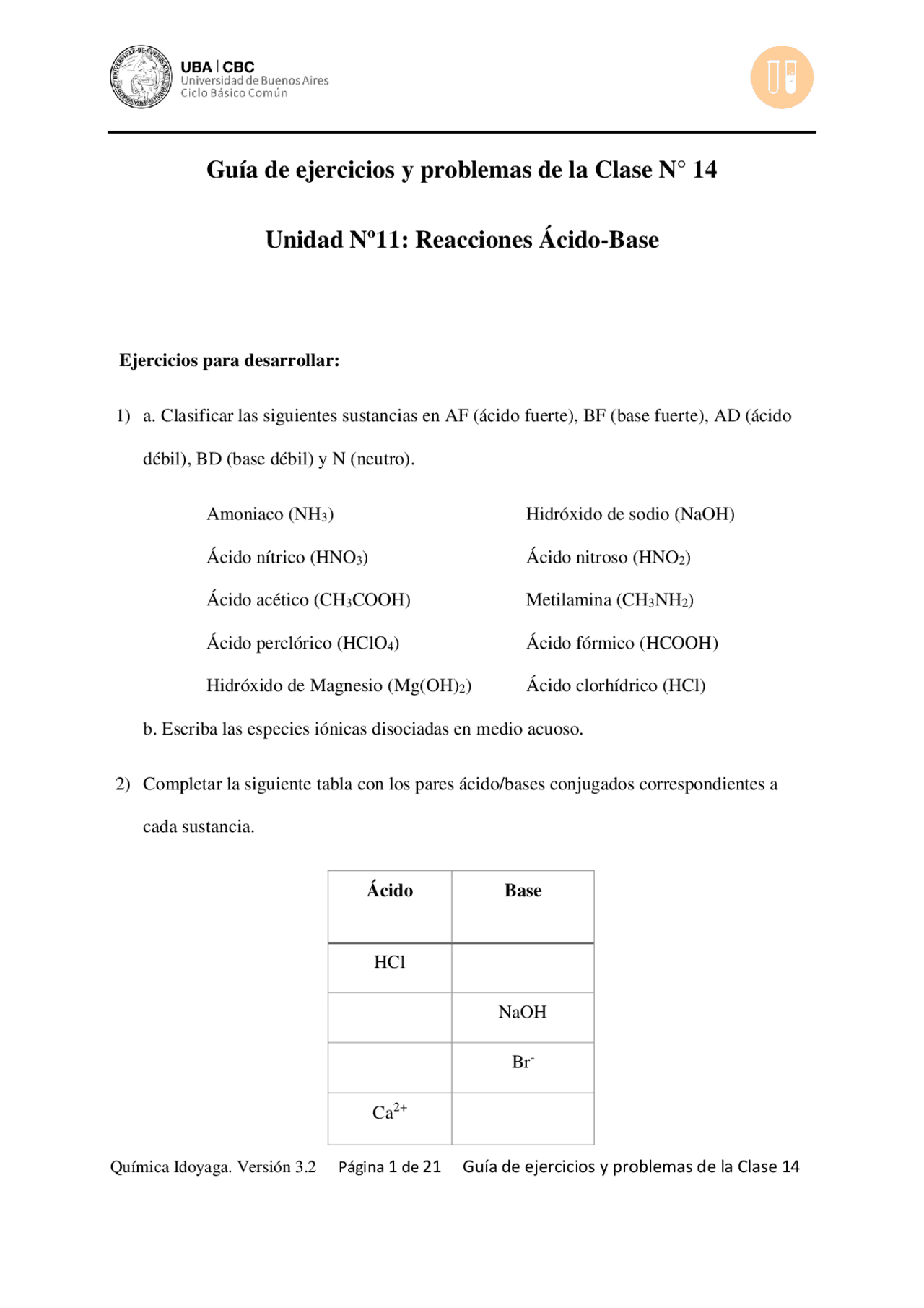 Guía de ejercicios de química | Ejercicios de Química | Docsity