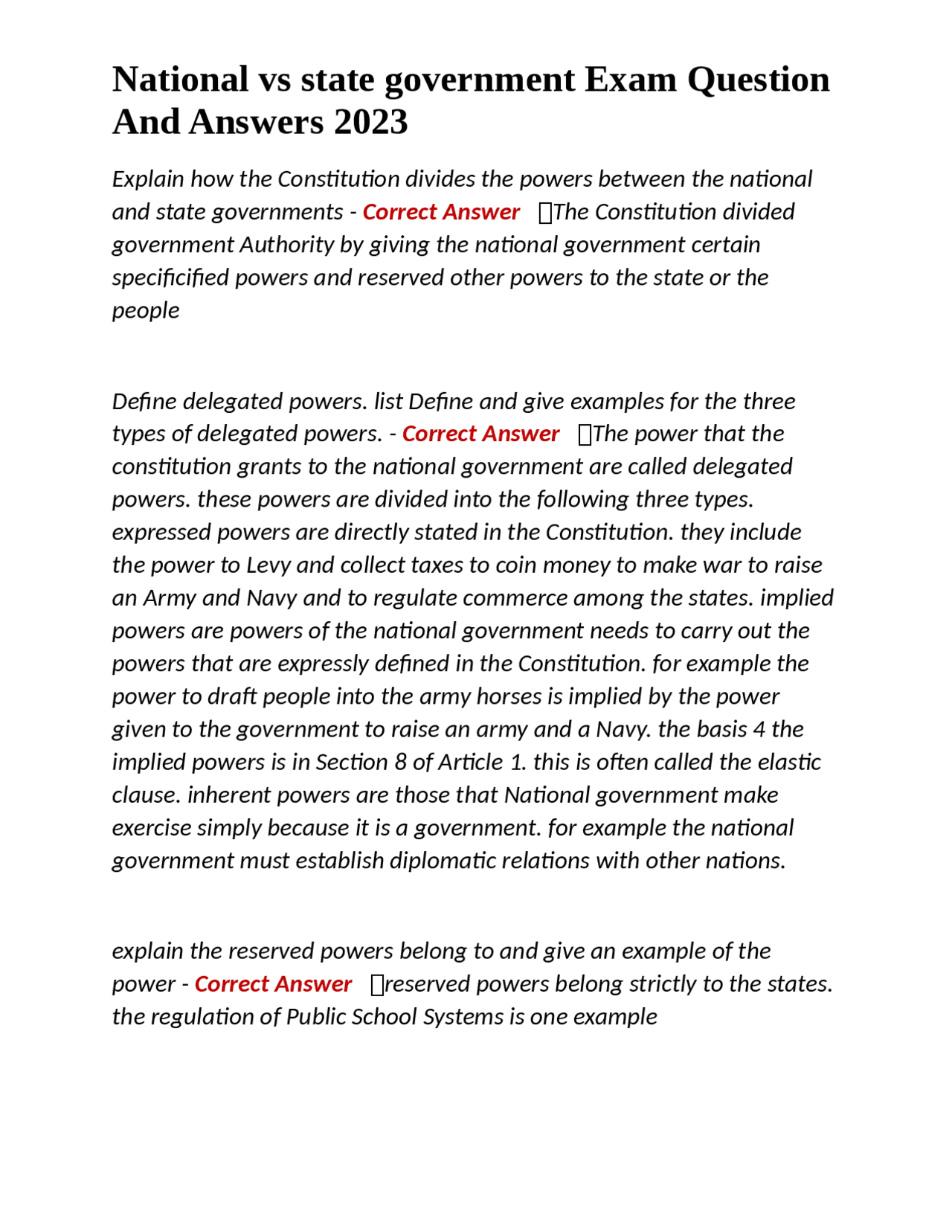 National vs state government Exam Question And Answers 2023 | Exams ...