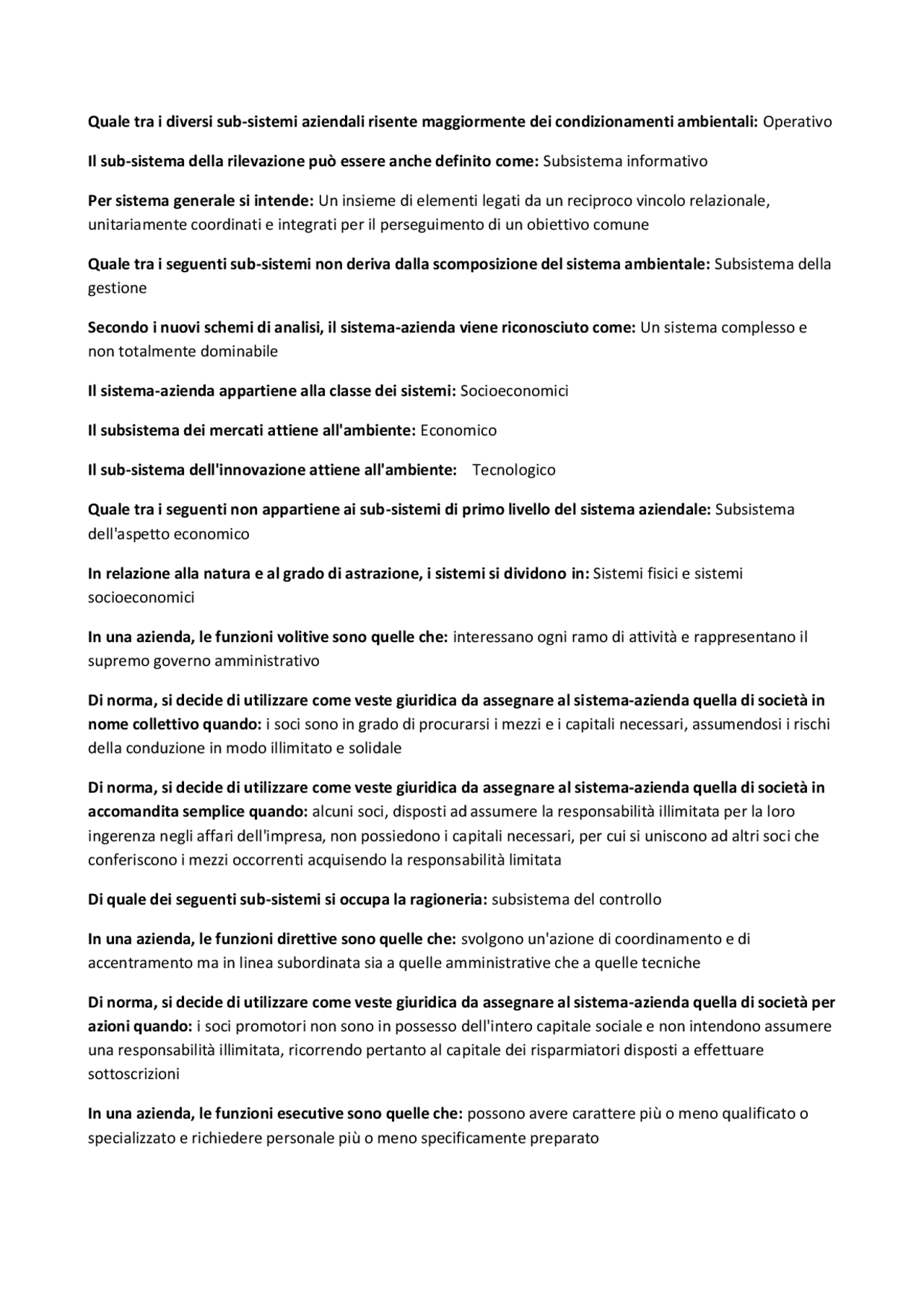 Test Sistemi Di Reporting Esercizi Di Sistemi Di Produzione Docsity