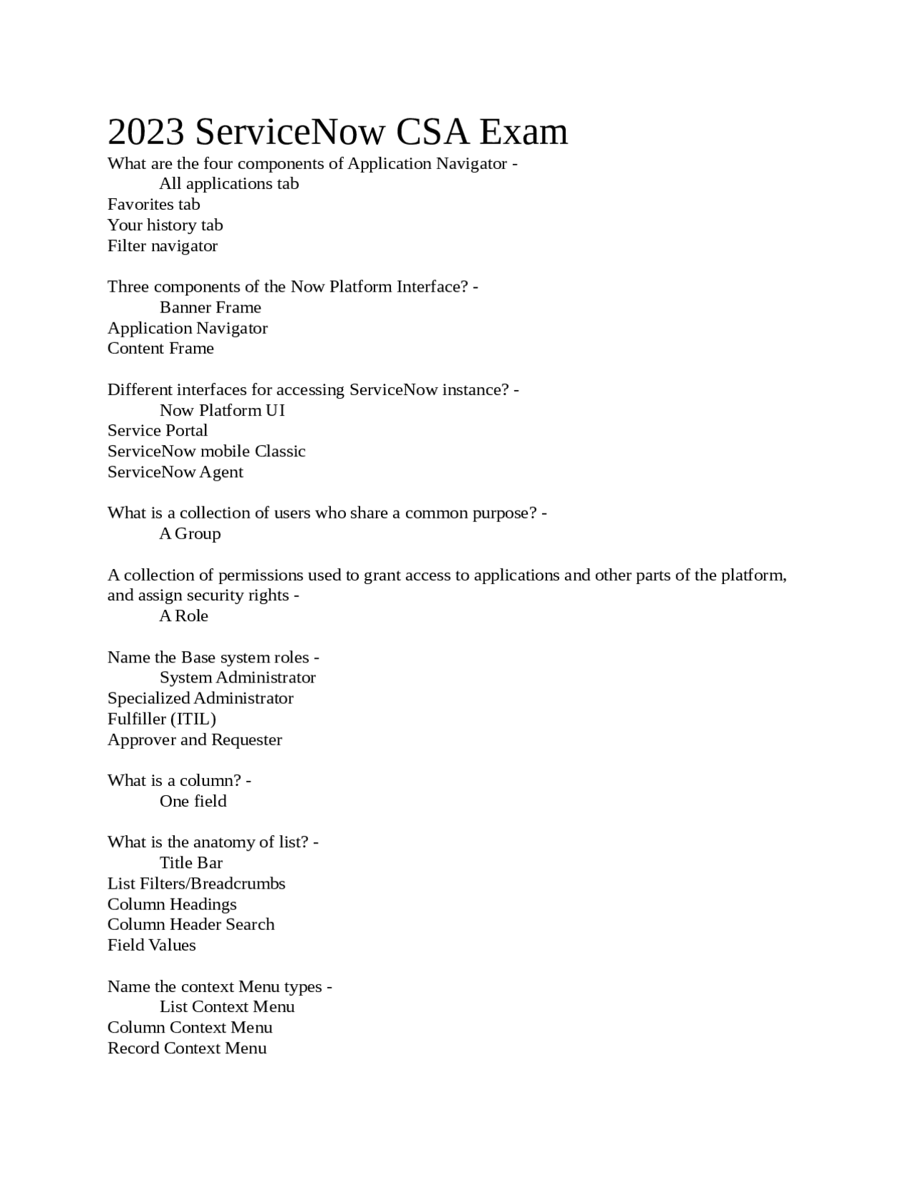 Servicenow Csa Exam Topics Exams Business Economics Docsity