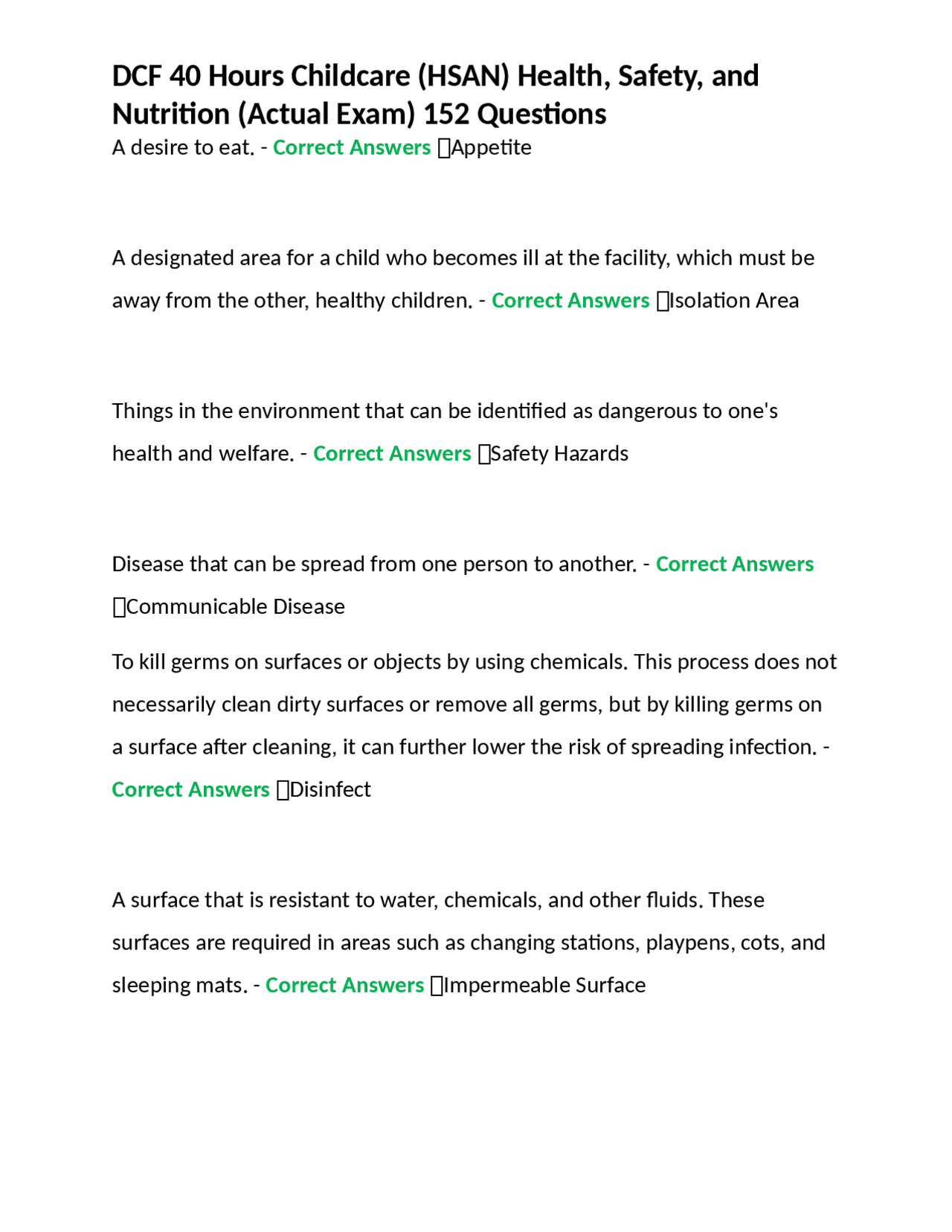 DCF 40 Hours Childcare (HSAN) Health, Safety, and Nutrition (Actual ...