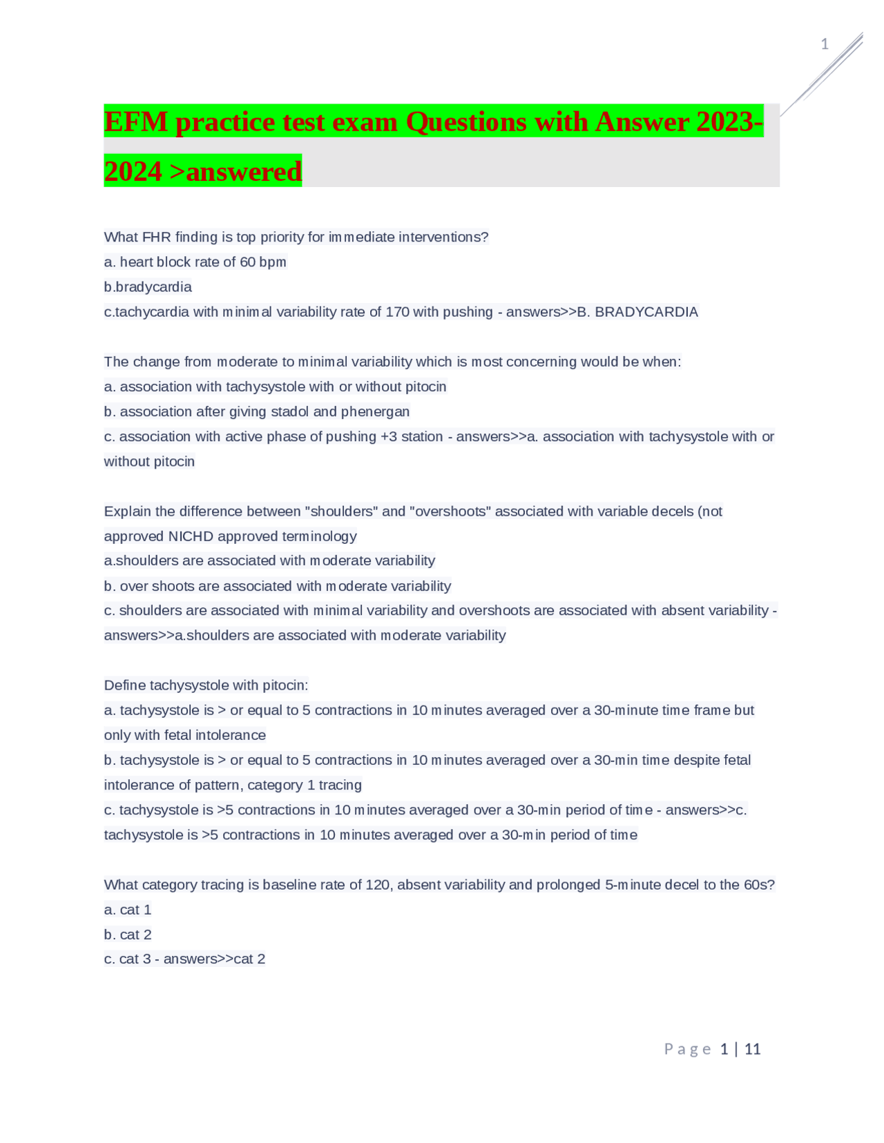 EFM practice test exam Questions with Answer 2023-2024 >answered ...