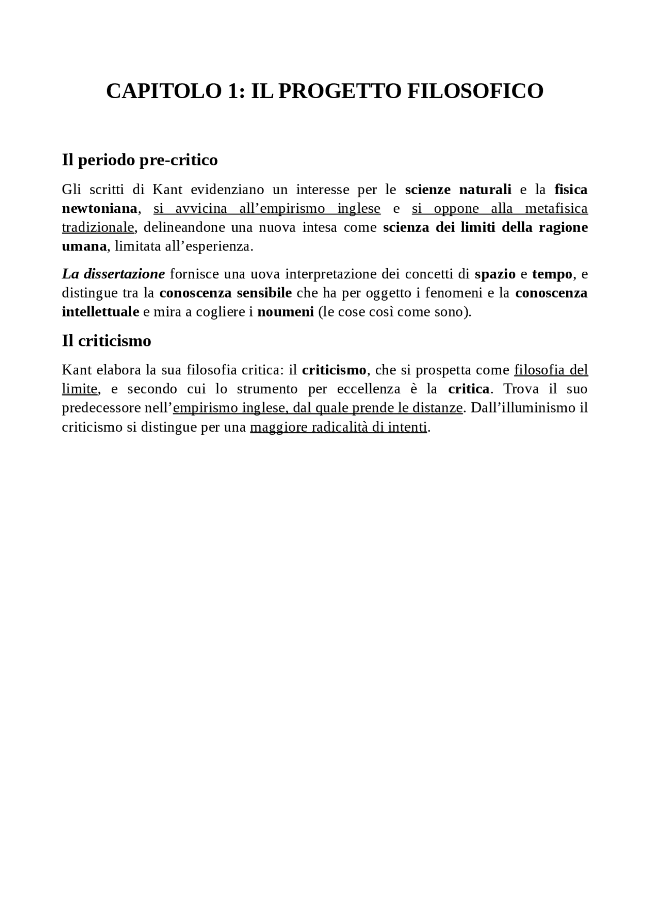 Punti Principali Kant Appunti Di Filosofia Docsity