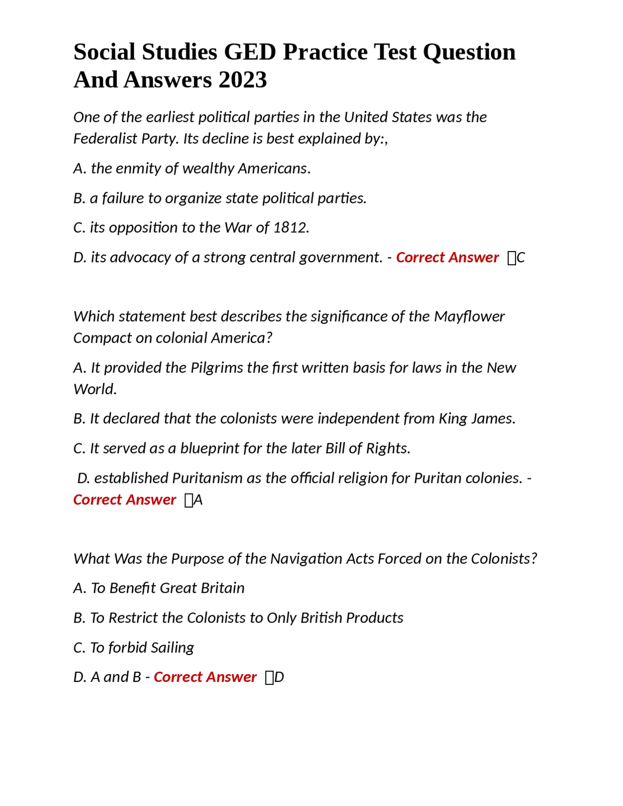 Social Studies GED Practice Test Question And Answers 2023 | Exams ...