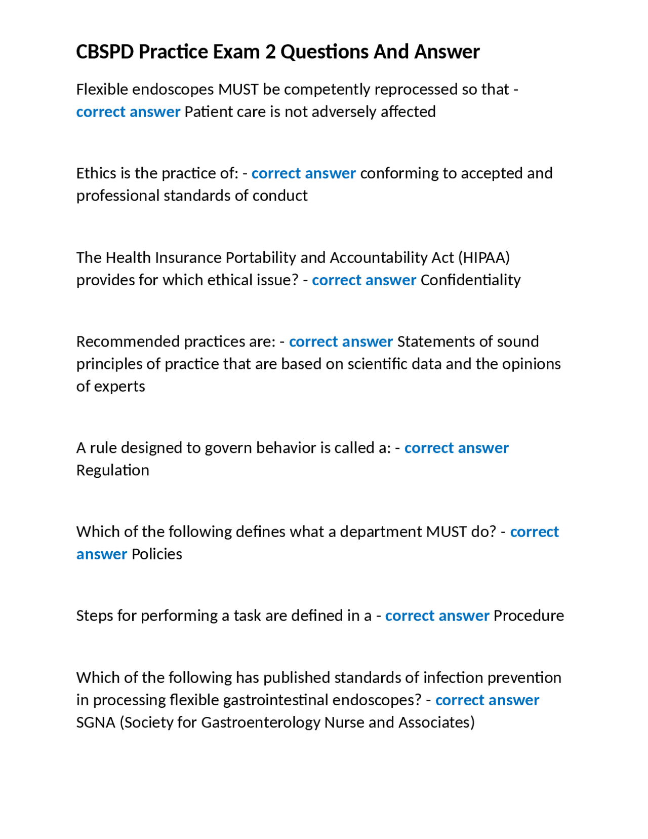 CBSPD Practice Exam 2 Questions And Answer | Exams Nursing | Docsity