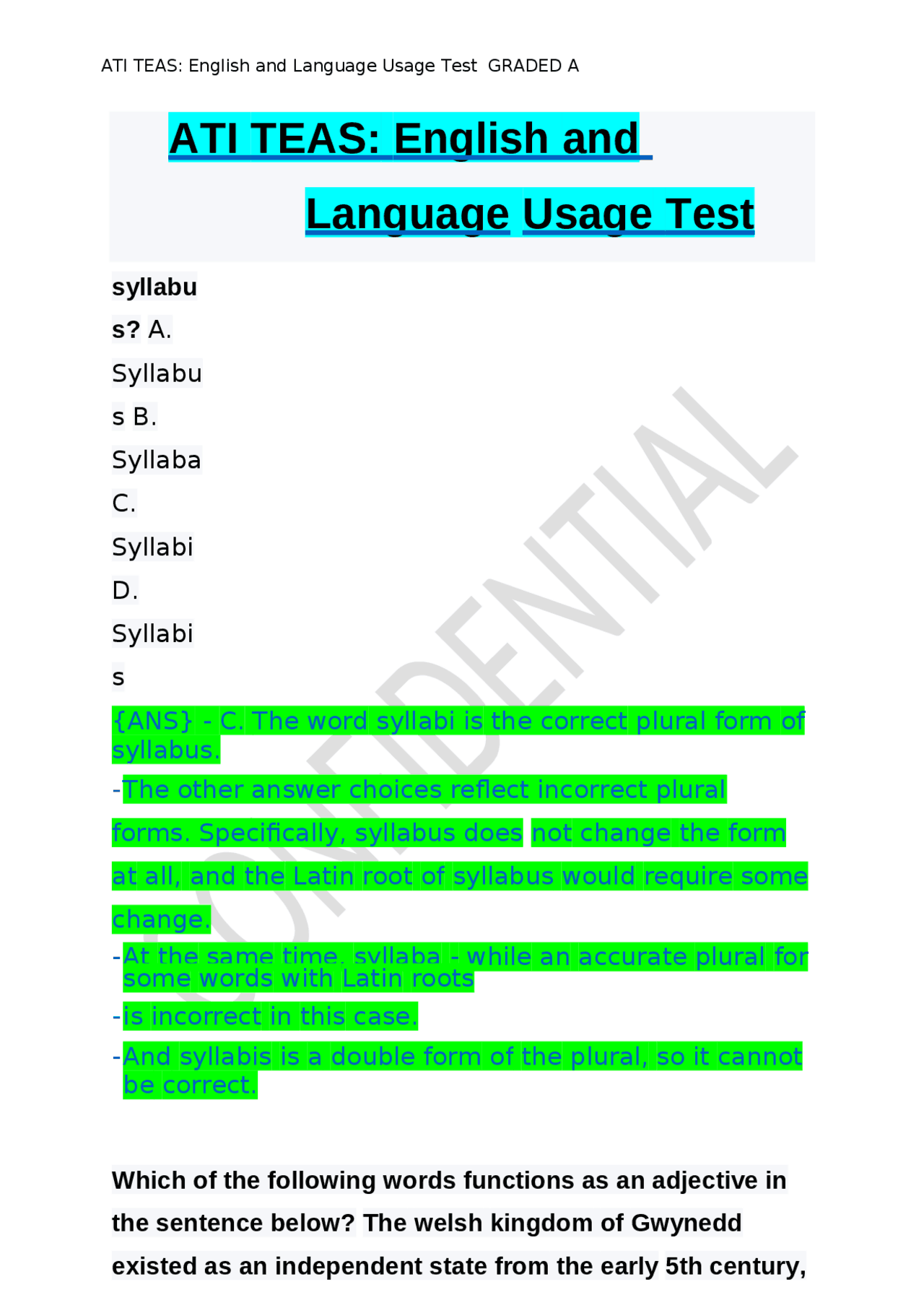 ATI TEAS: English and Language Usage Test latest2023/24 | Exams Health ...