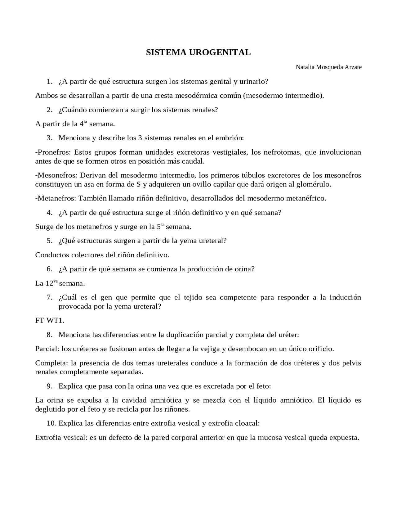 Sistema Uro Genital Apuntes De Embriología Docsity