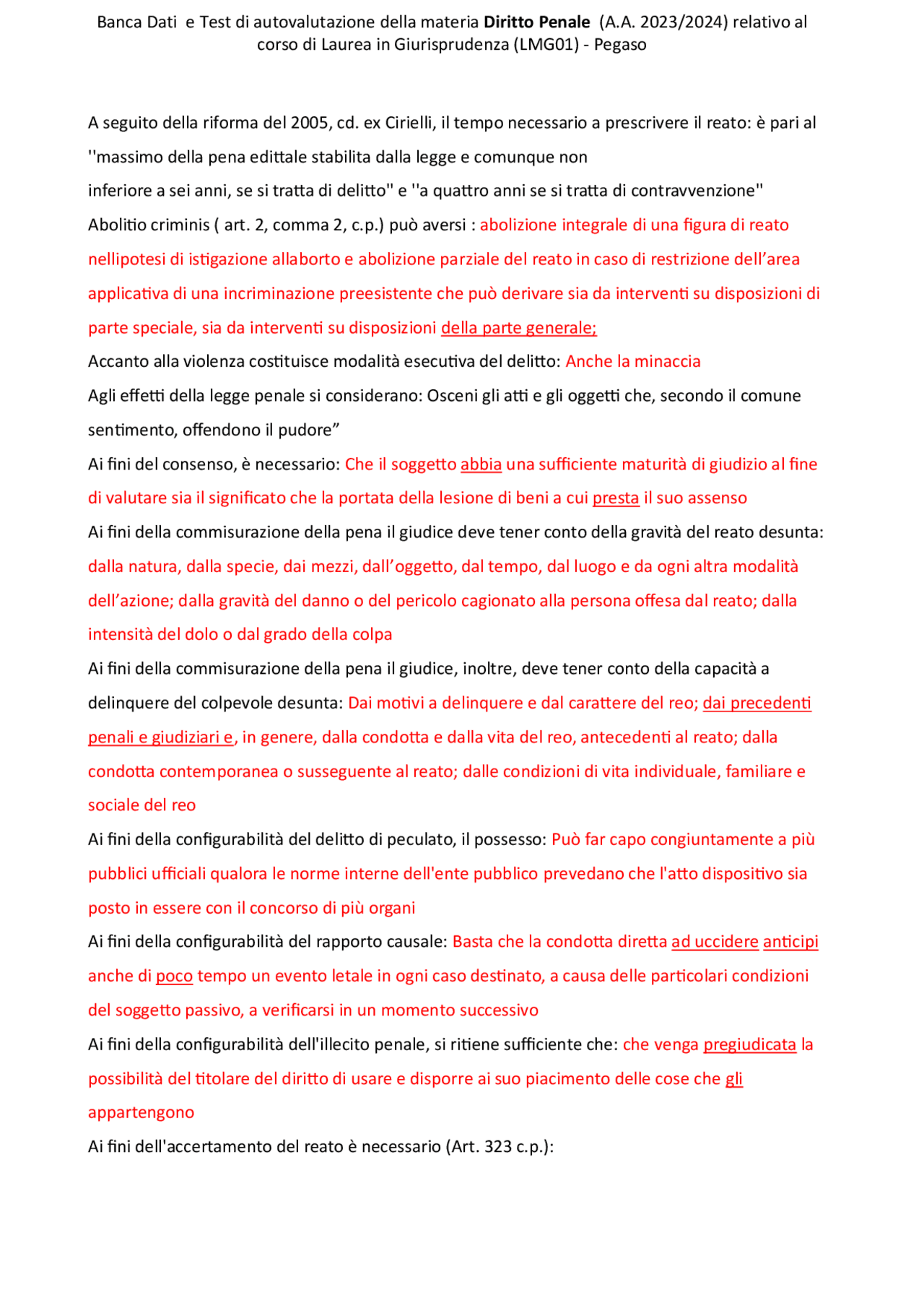 Banca Dati E Test Di Autovalutazione Della Materia Diritto Penale Aa