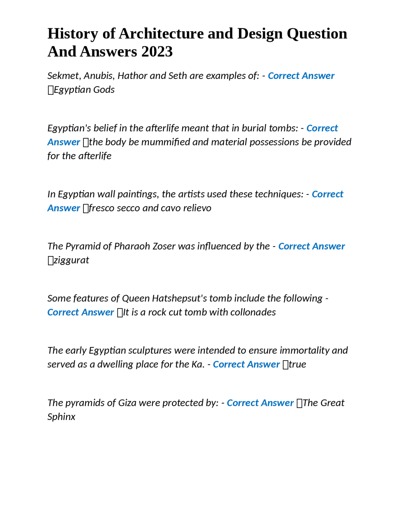 History of Architecture and Design Question And Answers 2023 | Exams ...