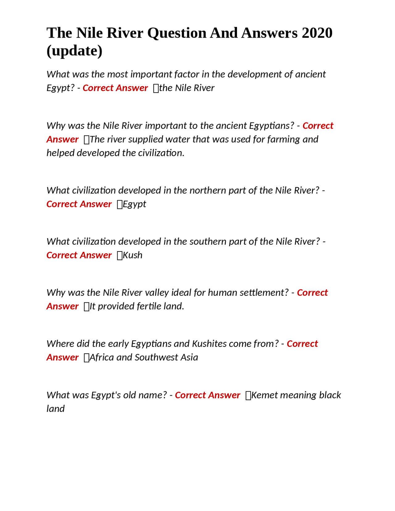 The Nile River Question And Answers Latest Exams 2023 | Exams Nursing ...