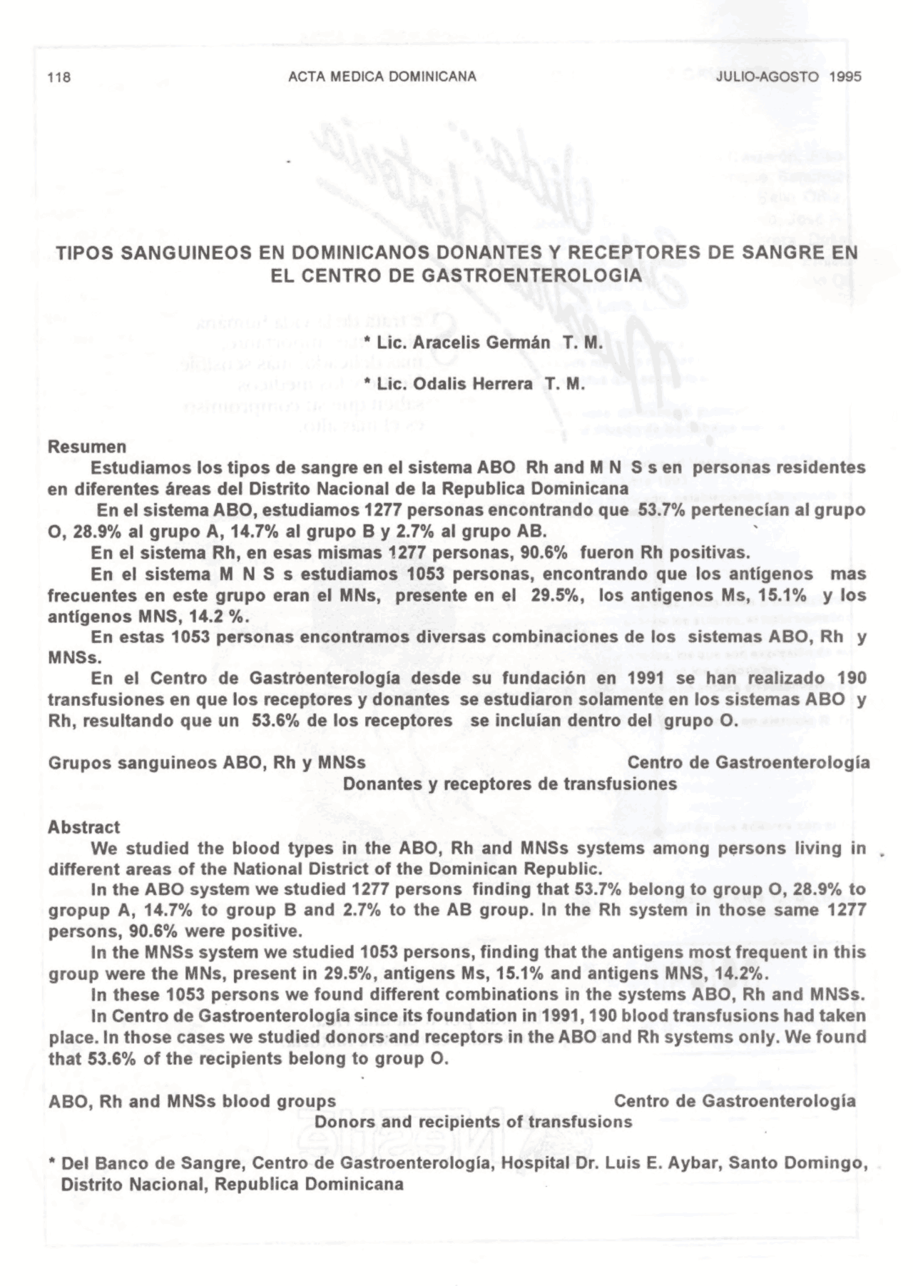 Tipos Sanguineos En Dominicanos Donantes Y Receptores De Sangre