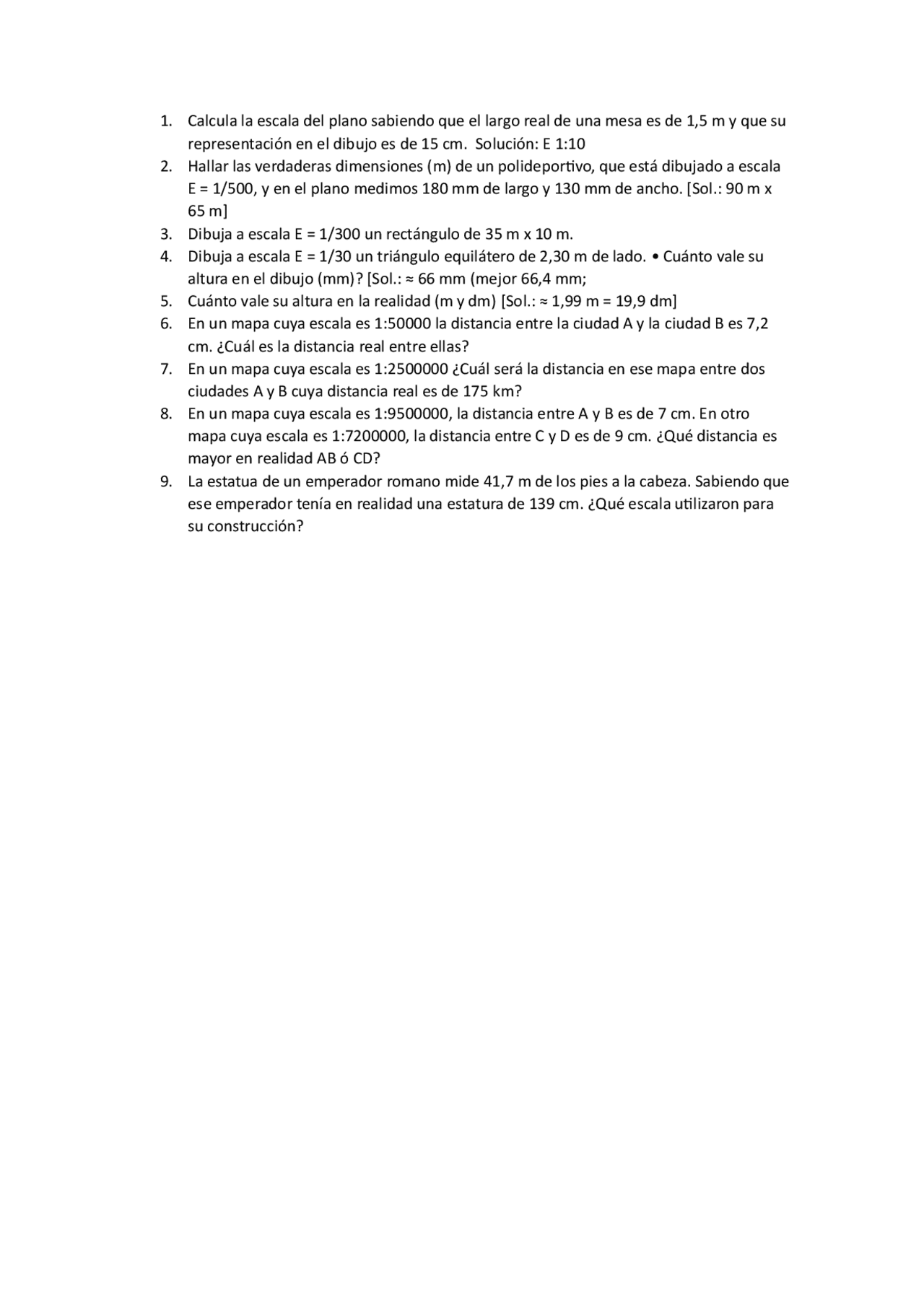 Ejercicios resolver escalas | Ejercicios de Dibujo técnico | Docsity