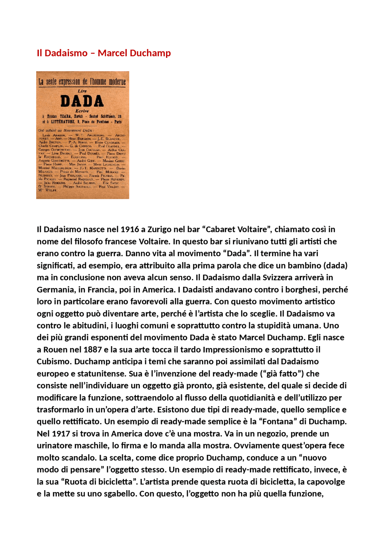 Il Dadaismo Marcel Duchamp Appunti Di Elementi Di Storia Dellarte