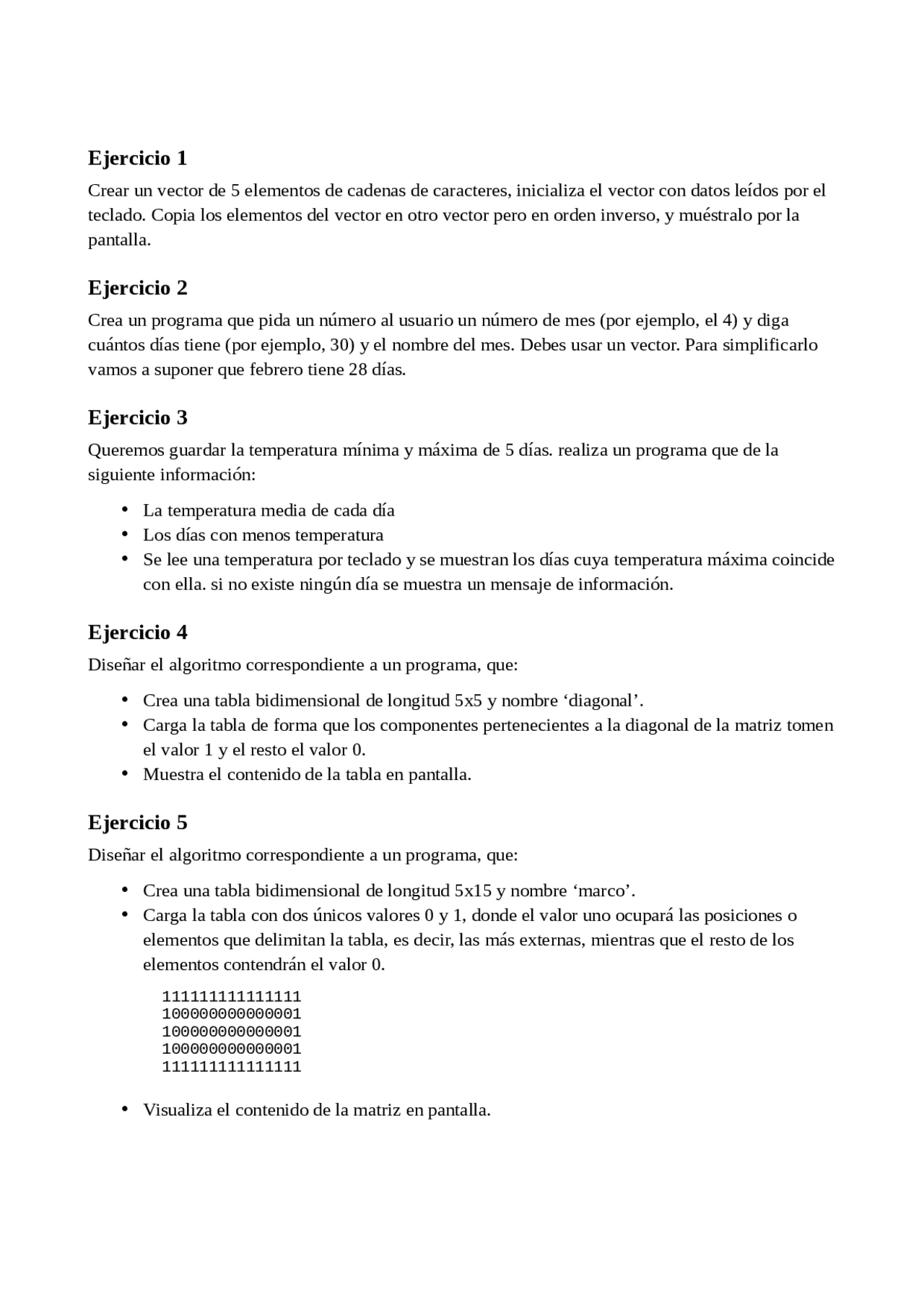 Ejercicios vectores Pseint | Ejercicios de Informática | Docsity