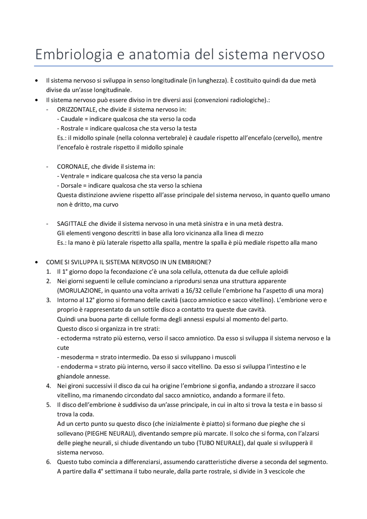 Embriologia E Anatomia Del Sistema Nervoso Appunti Di Neuroscienze