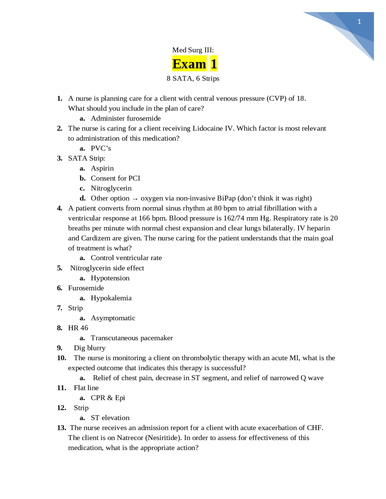 All Med-Surge III Qs 2 exam 1,2& 3 and concept review complete solution ...