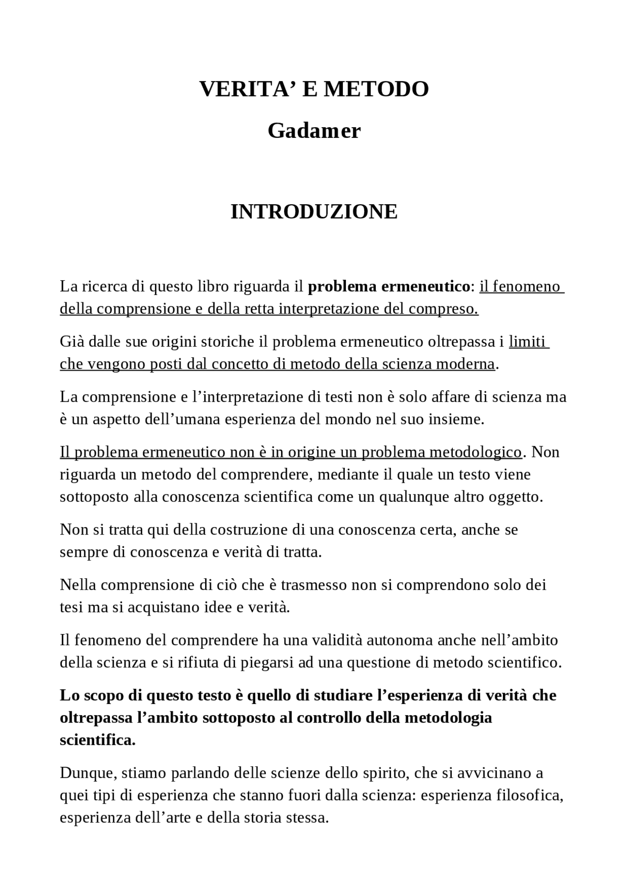 Gadamer Verita E Metodo Riassunto Prima Parte Appunti Di Estetica