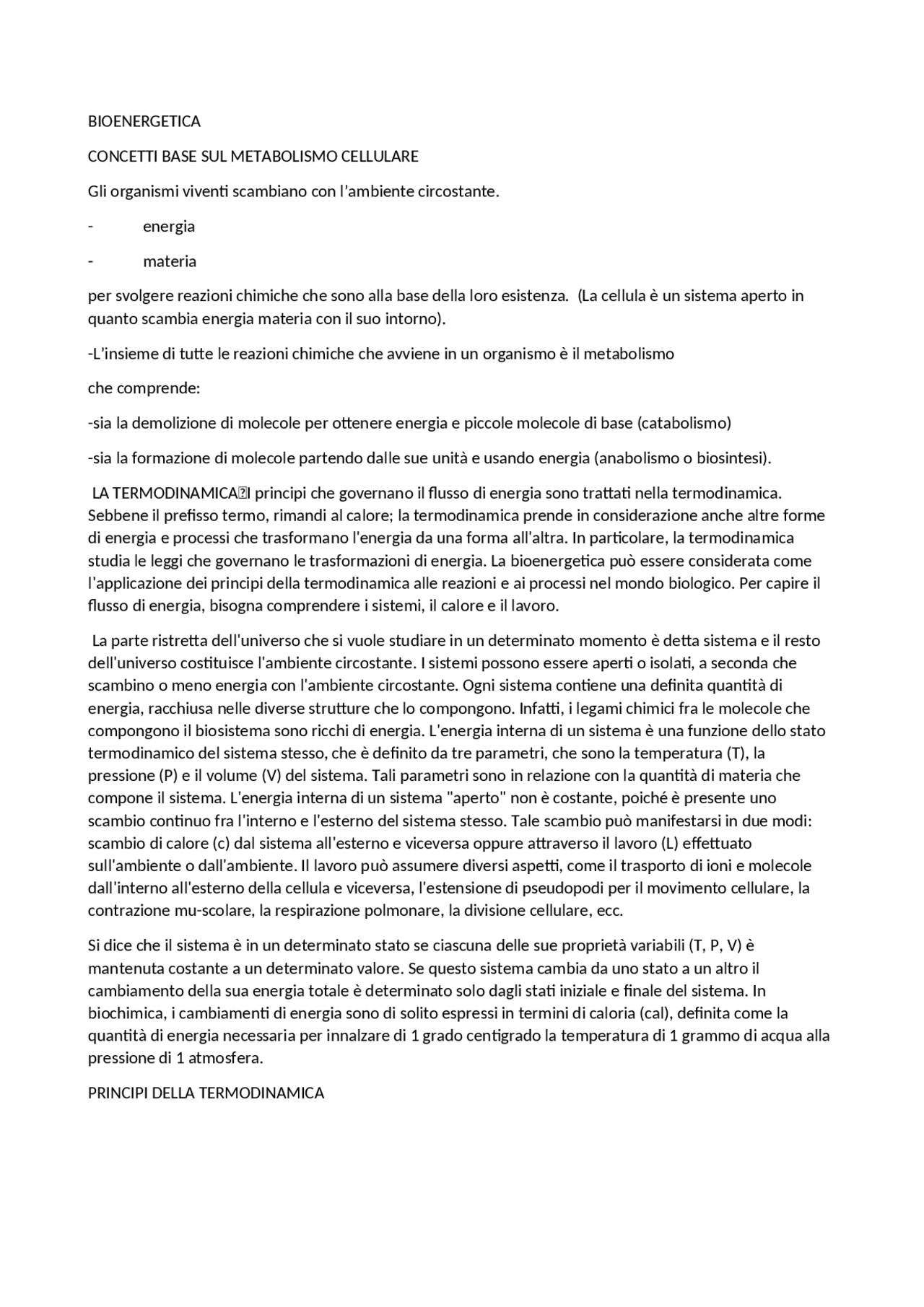 Introduzione alla Bioenergetica | Dispense di Biologia Cellulare | Docsity