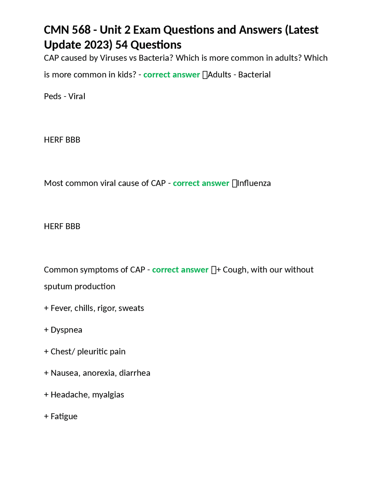 CMN 568 - Unit 2 Exam Questions and Answers (Latest Update 2023) 54 ...