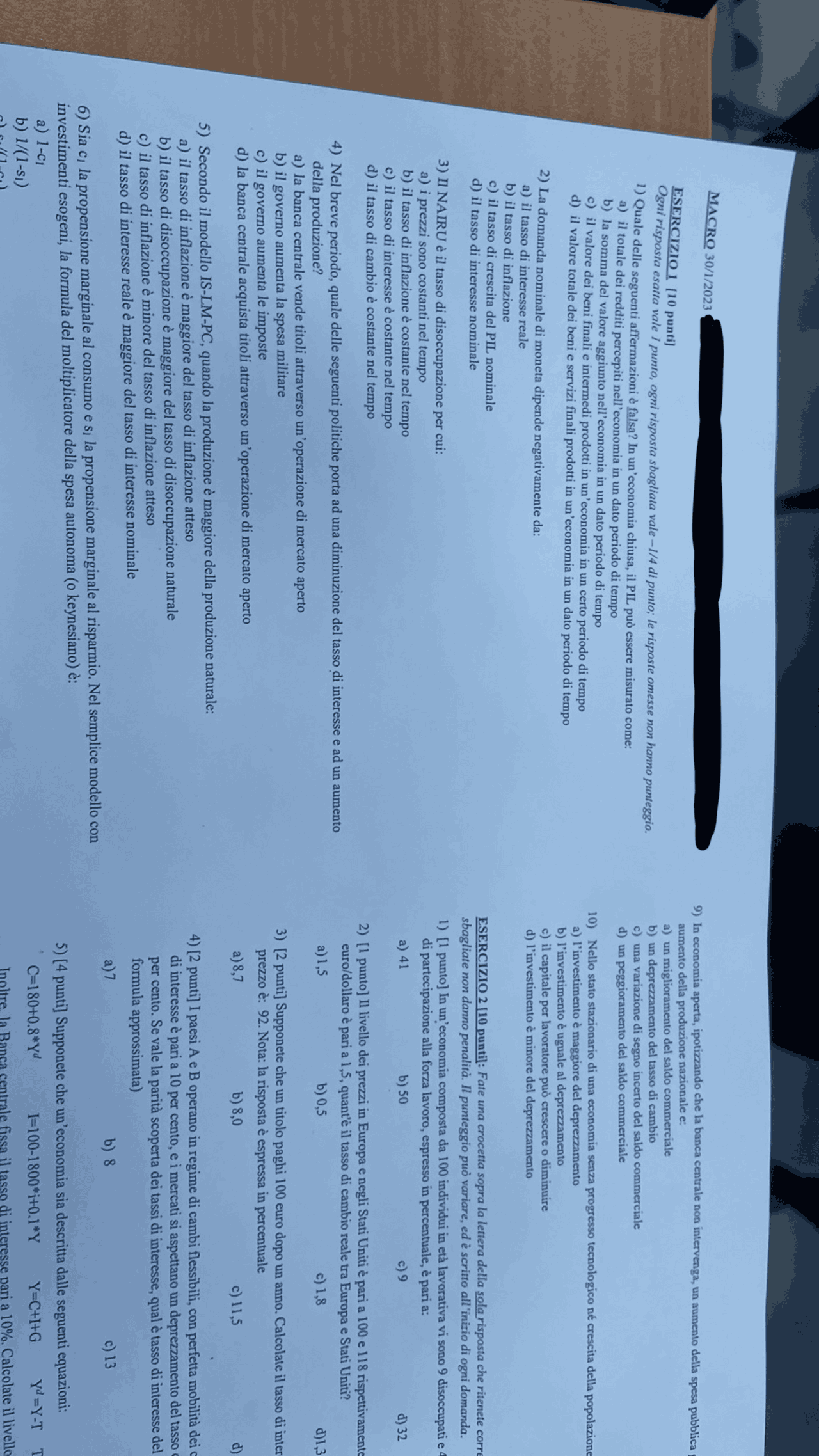 2 Esami Macroeconomia Prove Desame Di Macroeconomia Docsity