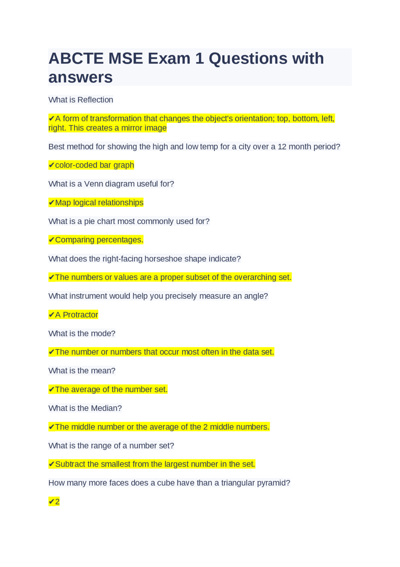 Abcte Mse Exam 1 Questions With Answers Exams Advanced Education