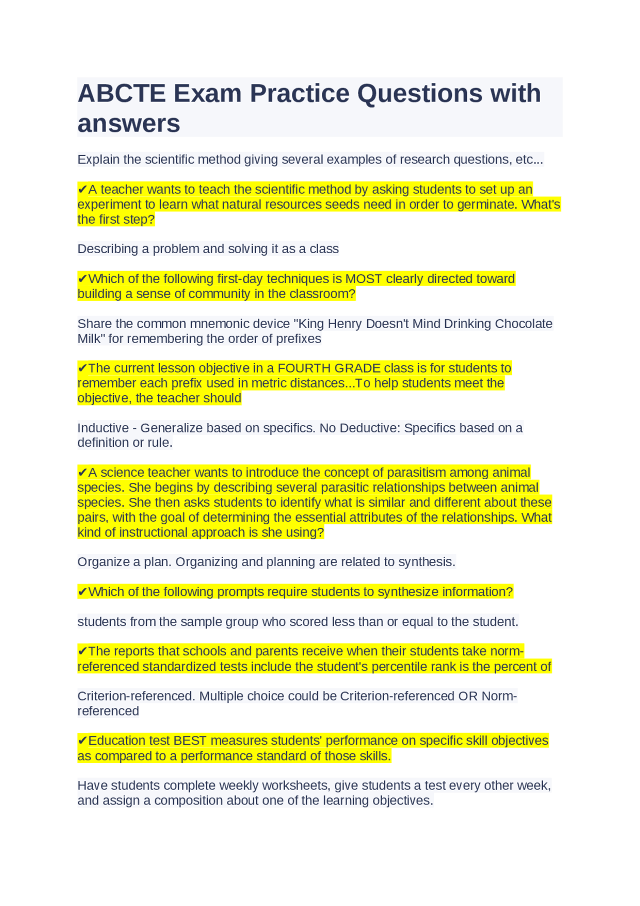 Abcte Exam Practice Questions With Answers Exams Advanced Education