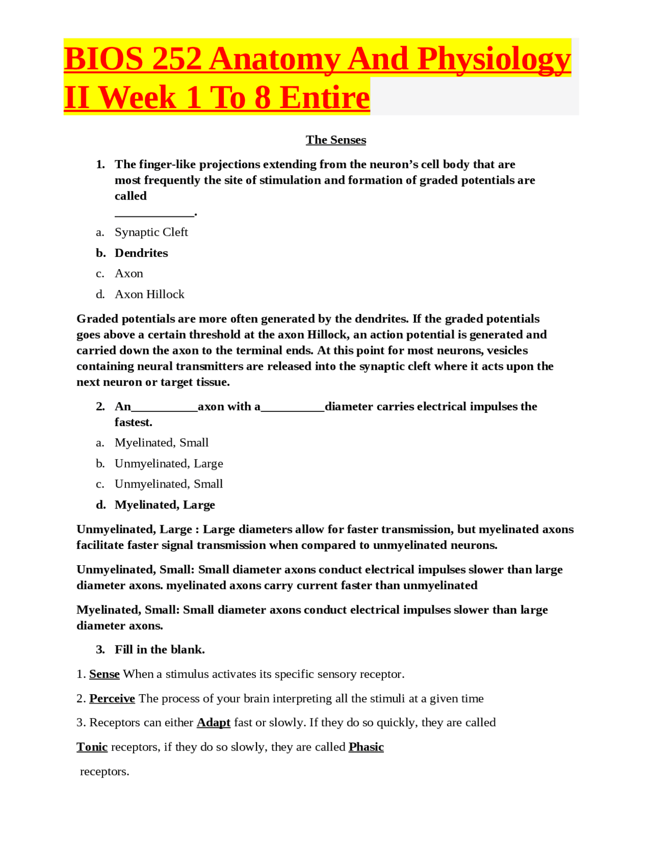 BIOS 252 Anatomy And Physiology II Week 1 To 8 Entire | Exams Health ...