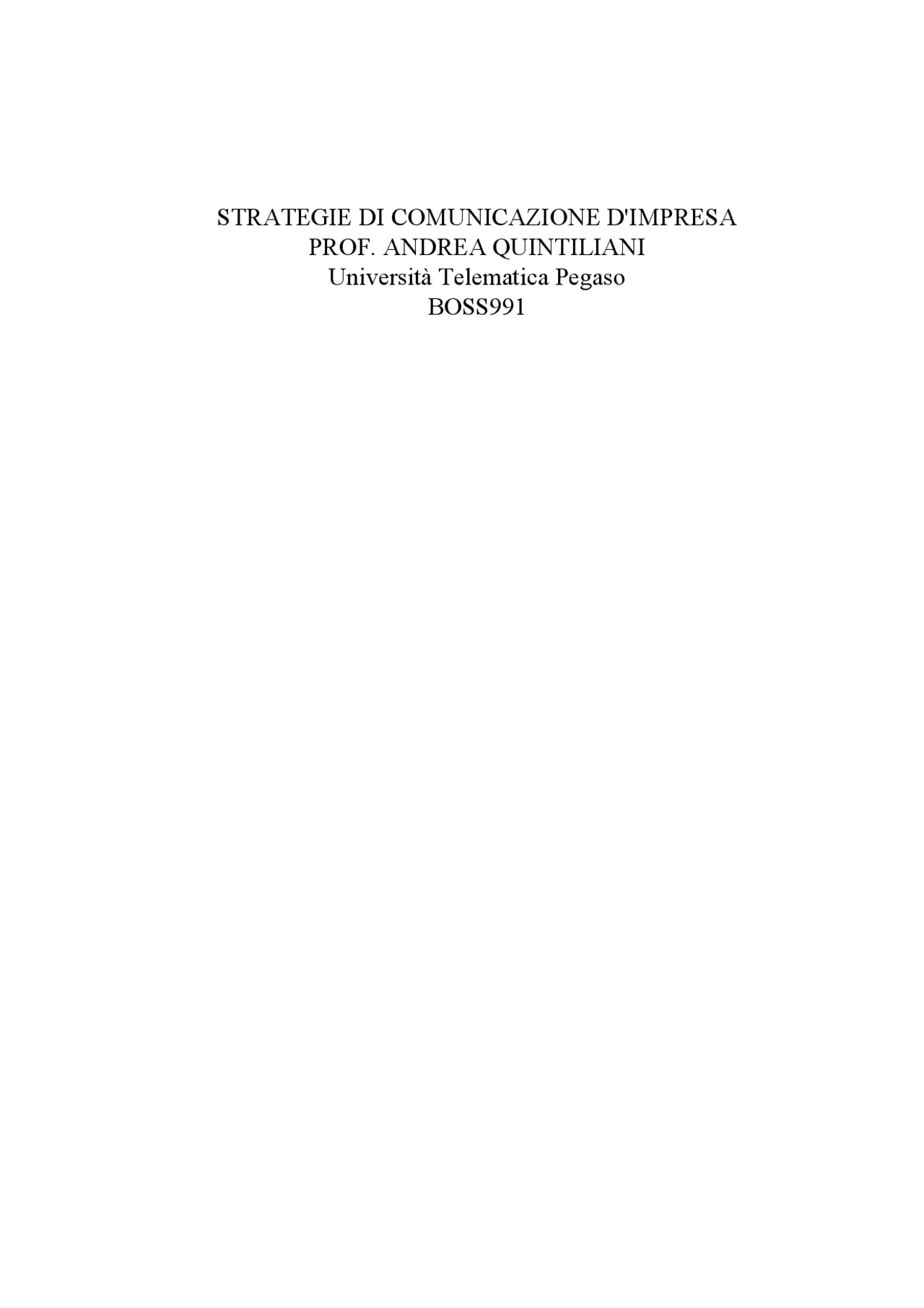 Strategie Di Comunicazione Dimpresa Pegaso Prof Quintiliani Prove D