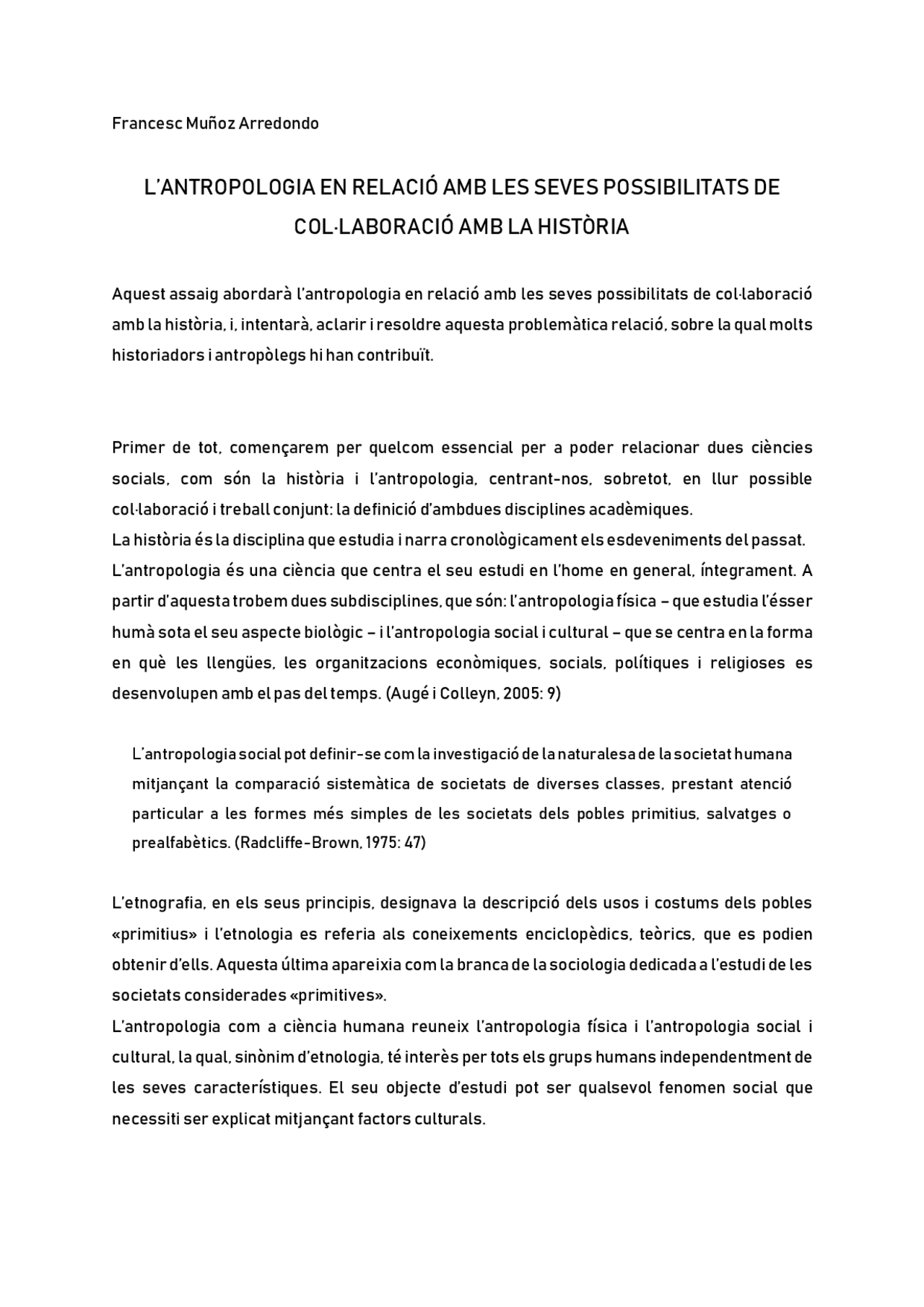 Treball Antropologia i Història Gabriel Izard Relació Antropologia-Història | Ejercicios de ...