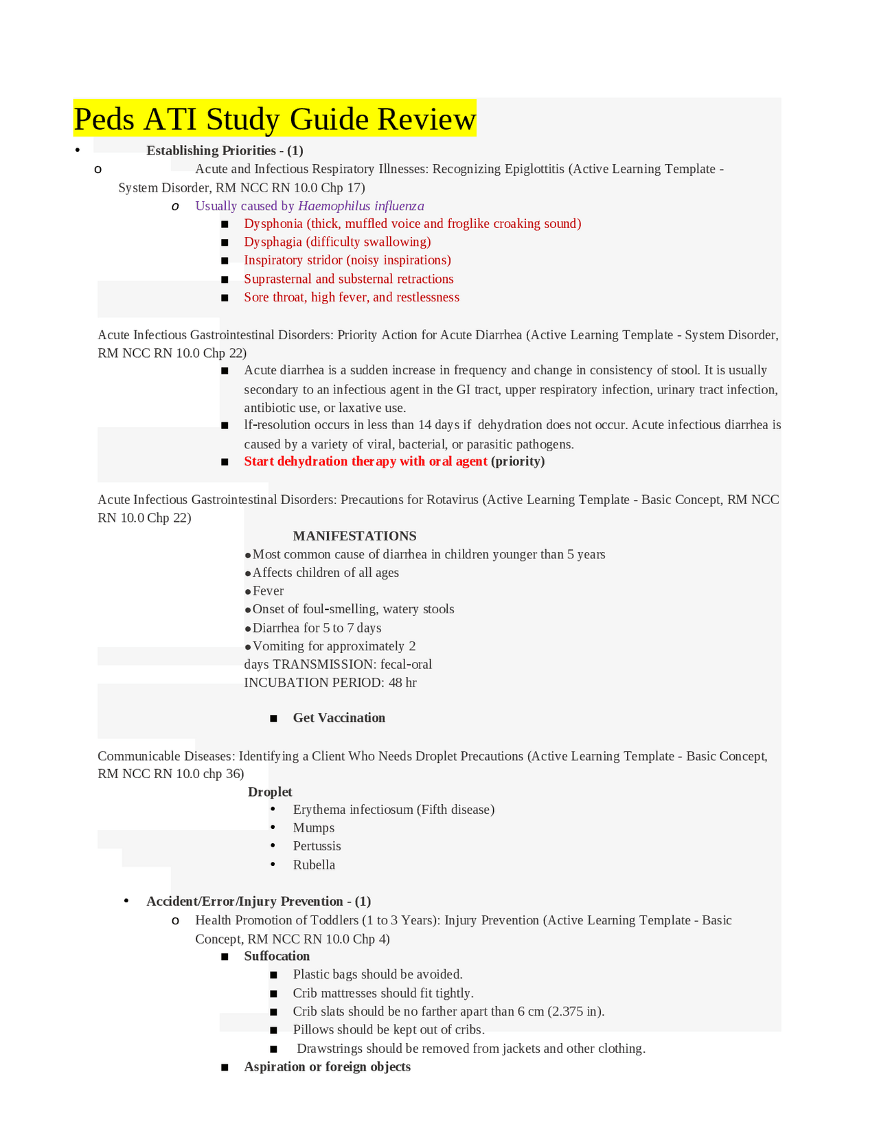 Peds ATI Study Guide Review | Study Guides, Projects, Research Nursing ...