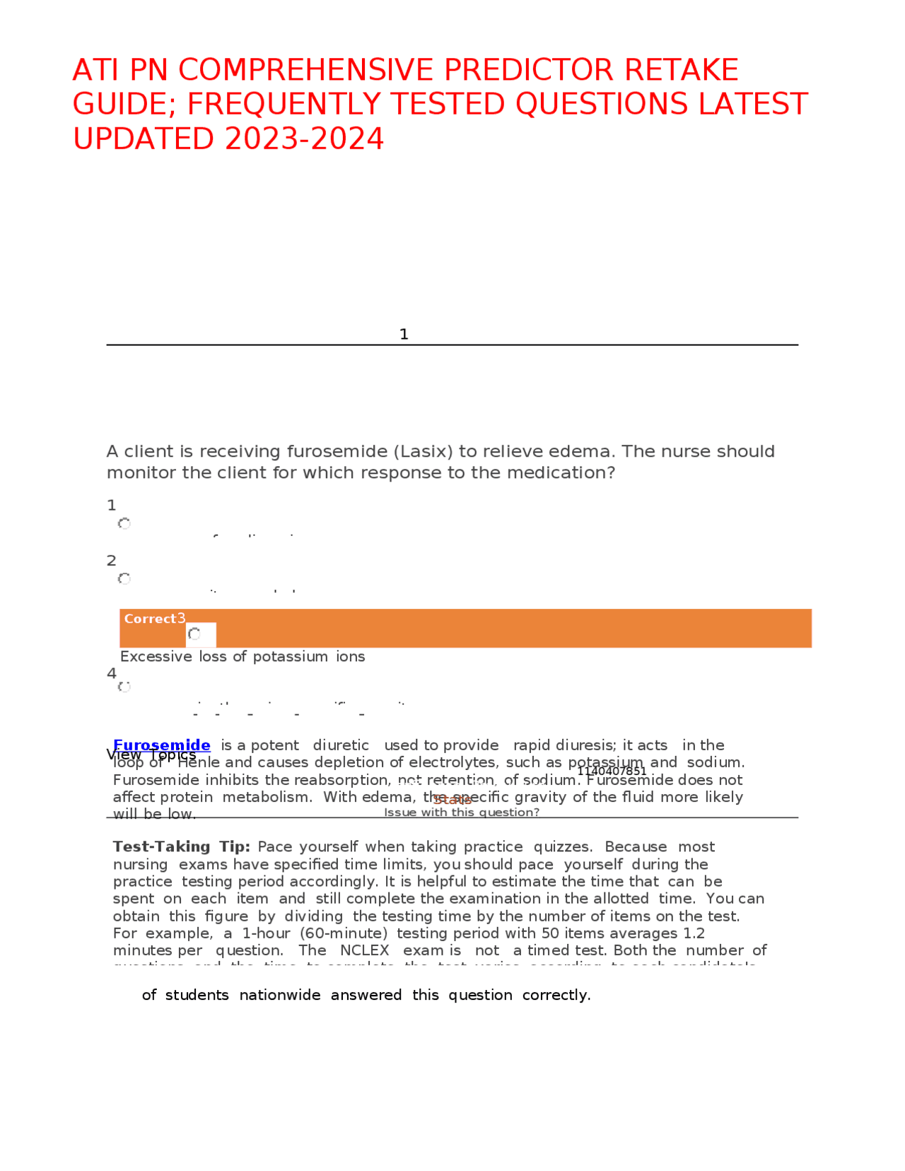 ATI PN COMPREHENSIVE PREDICTOR RETAKE GUIDE; FREQUENTLY TESTED ...