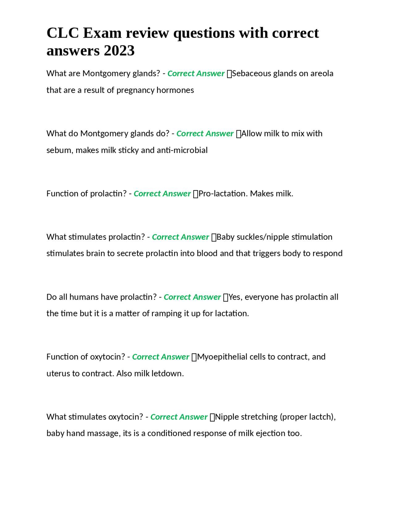 Clc Exam Review Questions With Correct Answers 2023 Exams Nursing