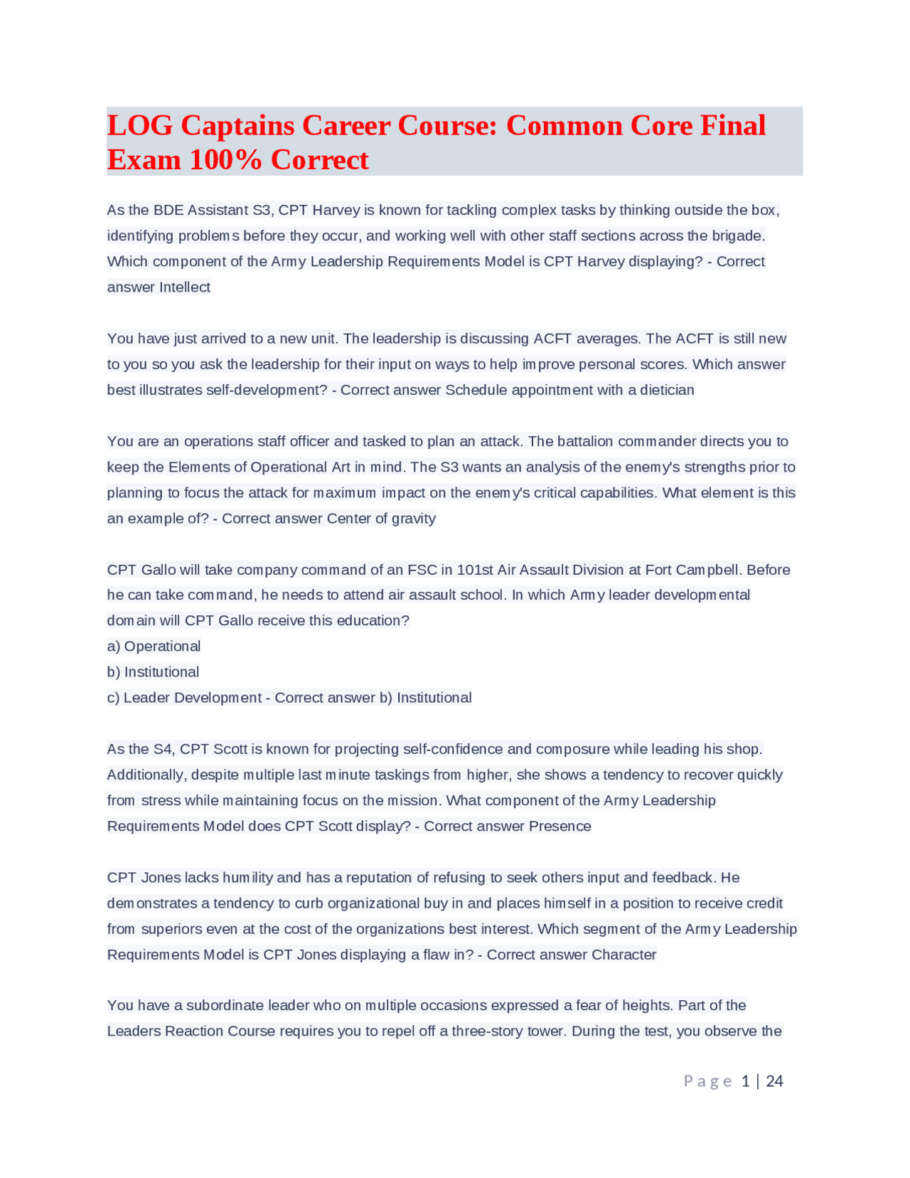 Log Captains Career Course Common Core Final Exam 100 Correct Exams Socialization And The