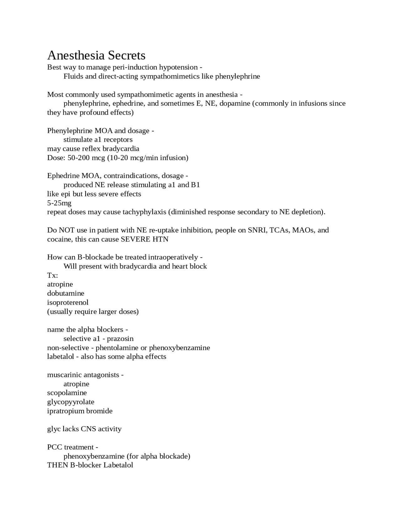 Anesthesia Secrets | Exams Medicine | Docsity