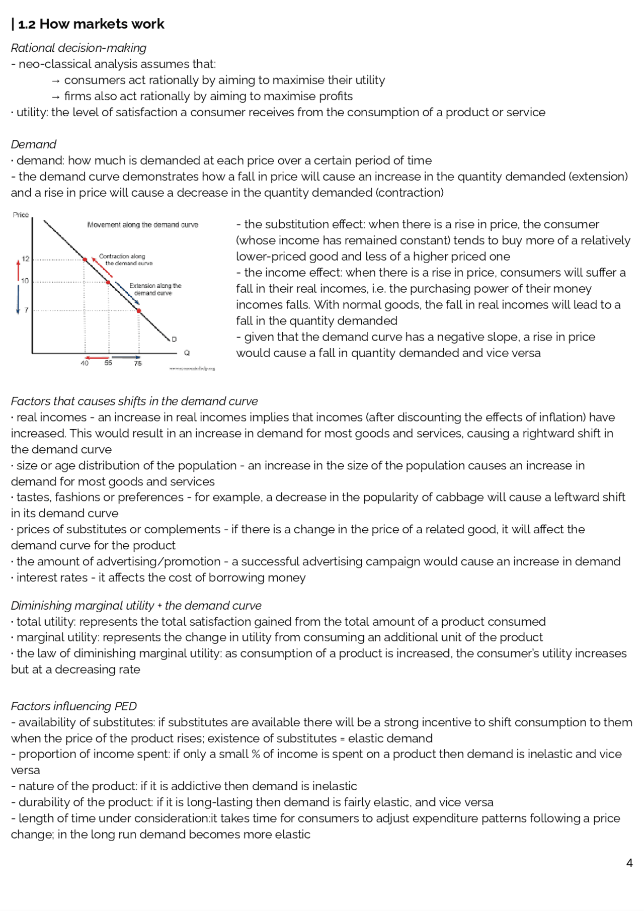 1.2 How Markets Work Summary Sheet | Summaries Economics | Docsity